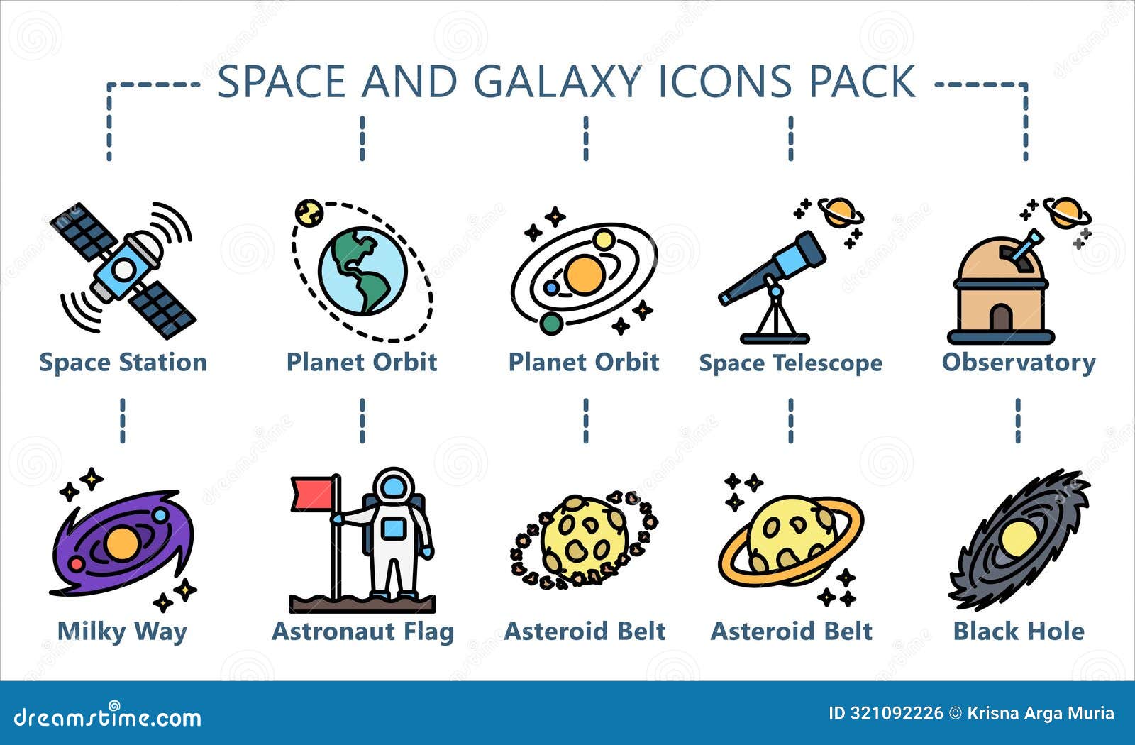 Space and Galaxy Lineal Multi Color Icons Pack Stock Illustration ...