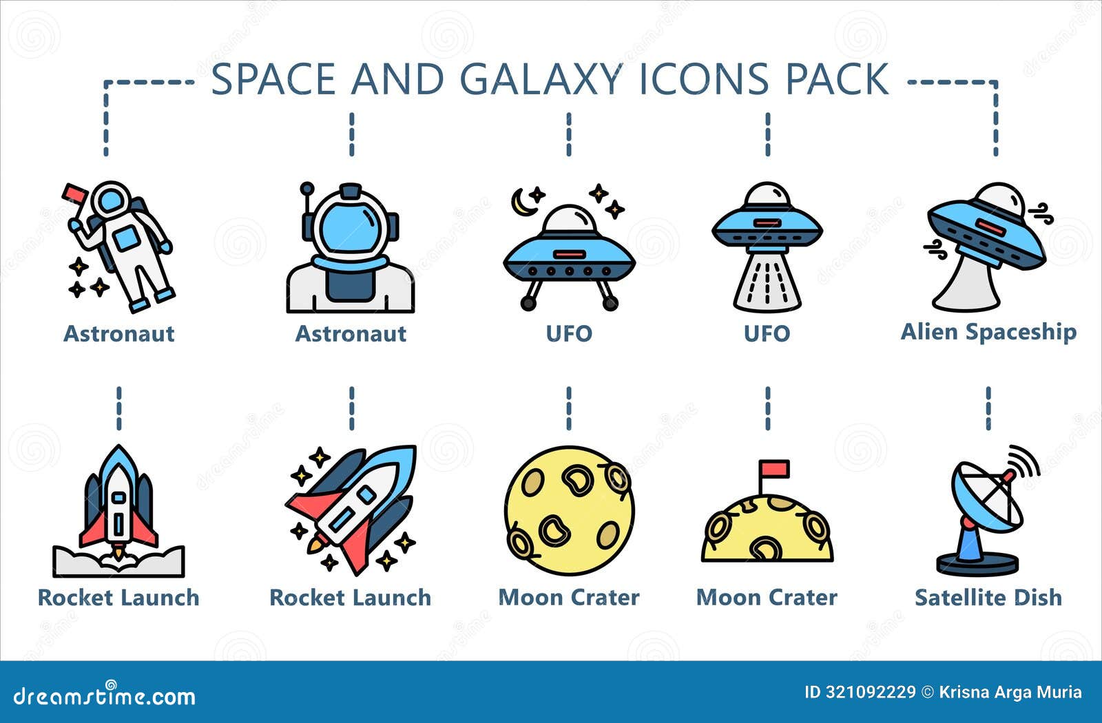 Space and Galaxy Lineal Multi Color Icons Pack. Stock Illustration ...