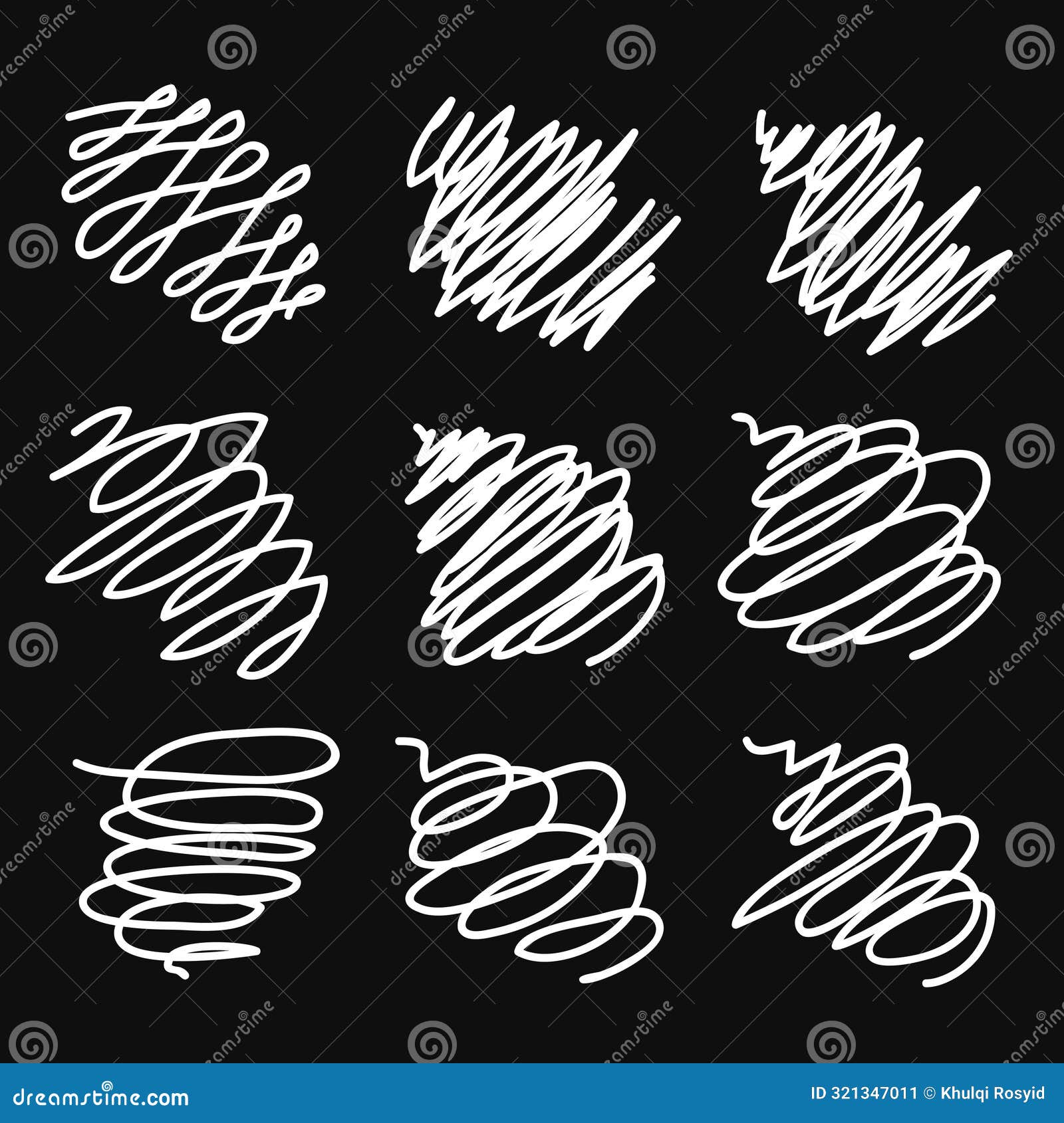 Vector Abstract White Sketch Random Scribbles on a Black Background ...