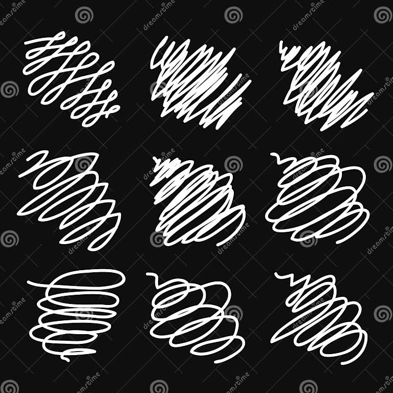 Vector Abstract White Sketch Random Scribbles on a Black Background ...