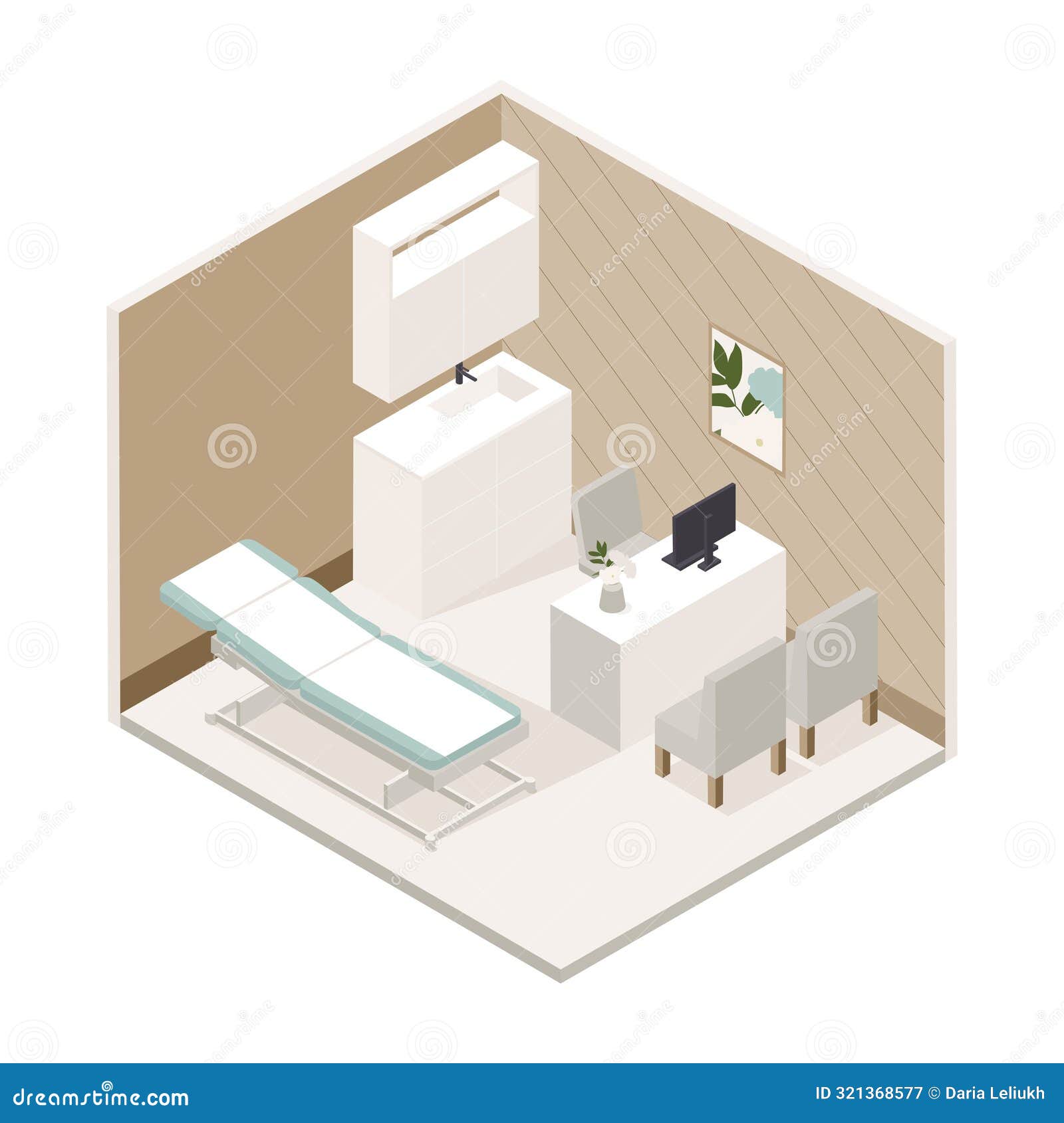 Vector Isometric Low Poly Minimalistic Medical Clinic Interior with ...