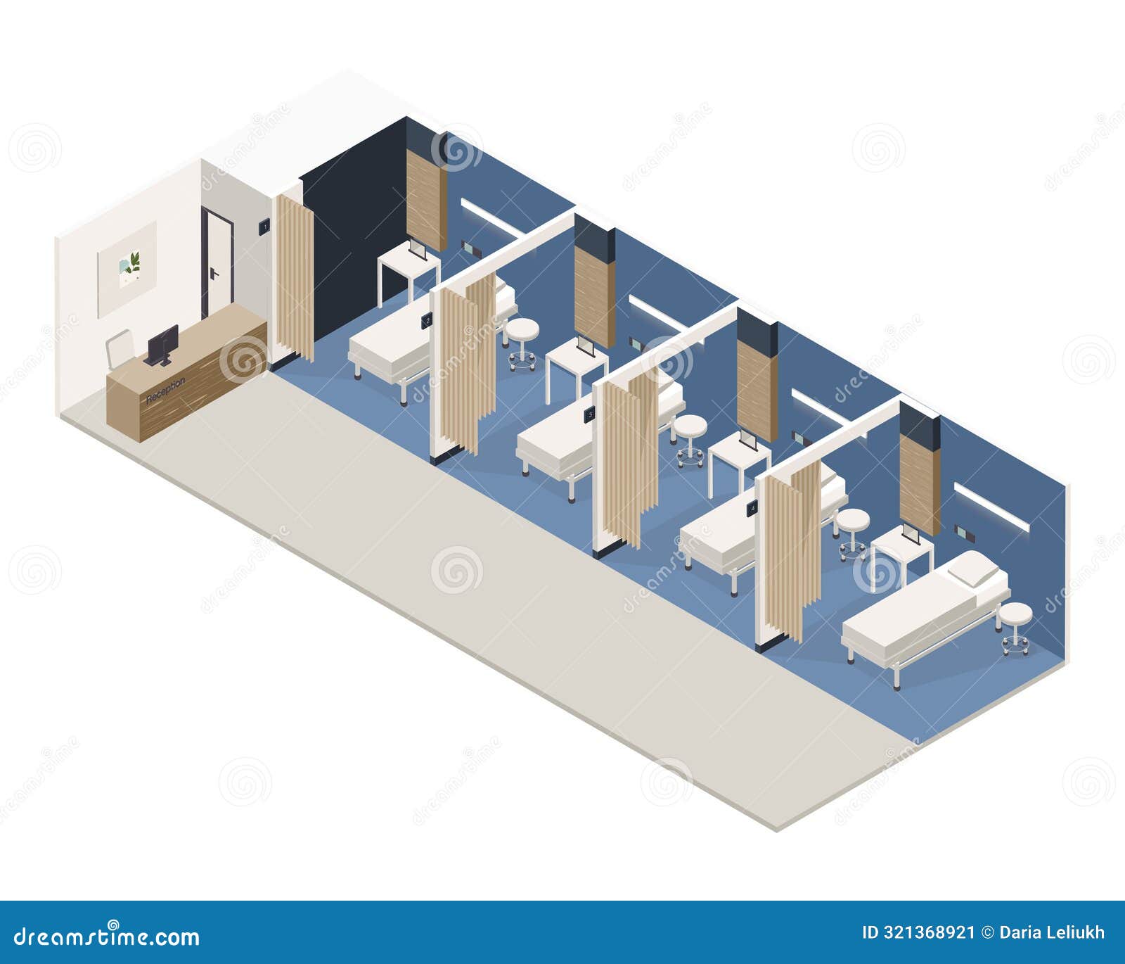 Vector Isometric Low Poly Medical Clinic Interior. Shared Hospital Room ...