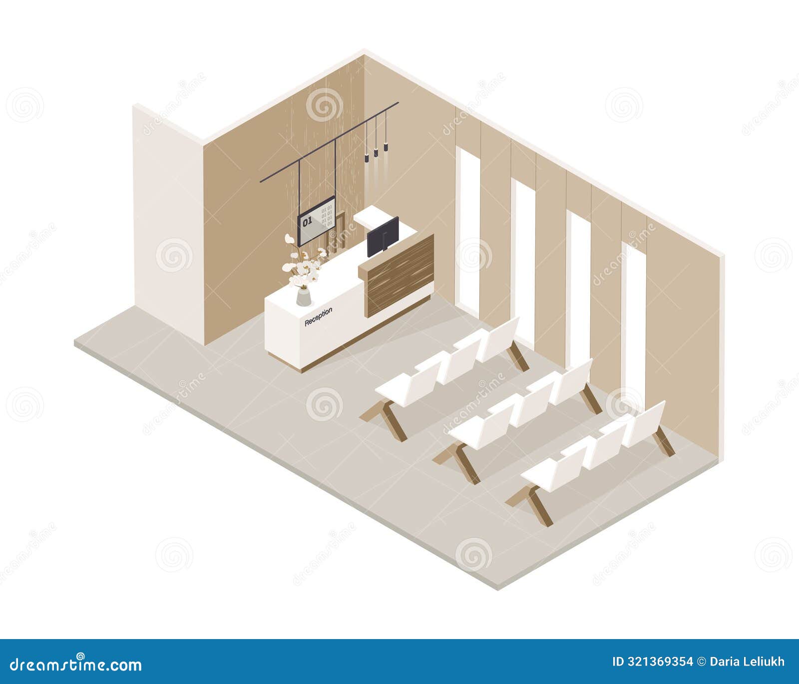 Vector Isometric Low Poly Minimalistic Medical Clinic Interior. Front ...
