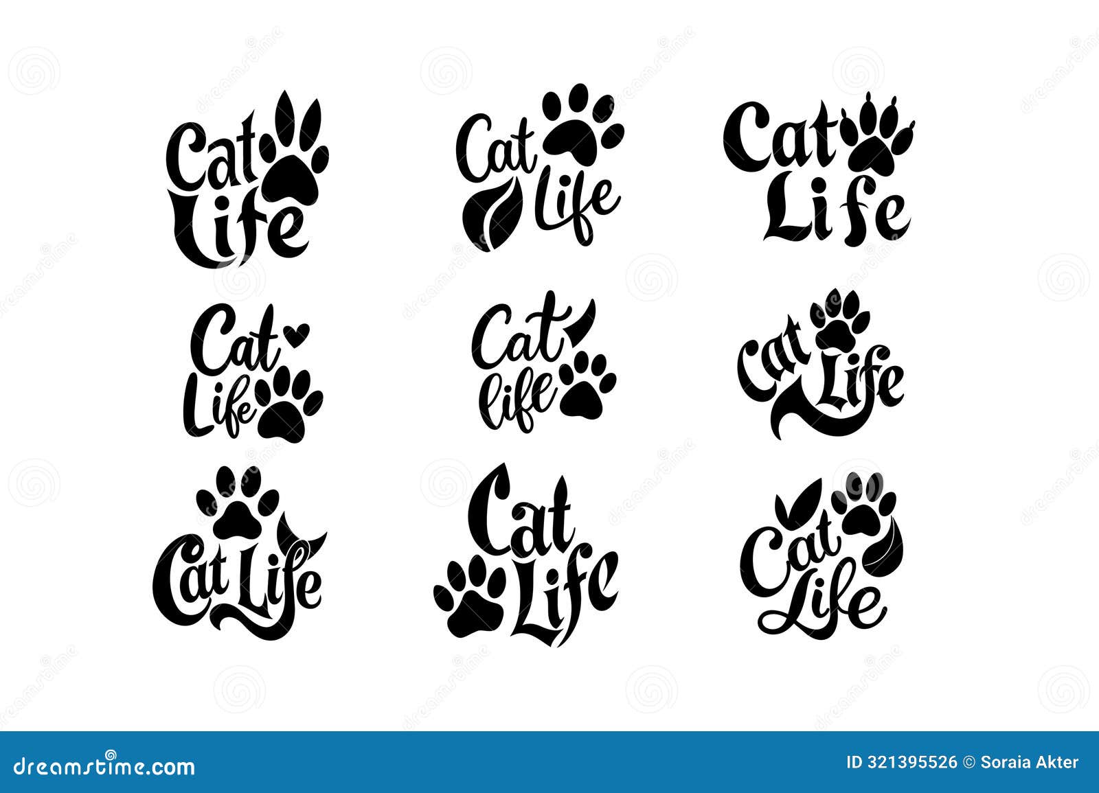 Cat Life, Calligraphy with Paw Print Set. Quotes Collection for T-shirt ...