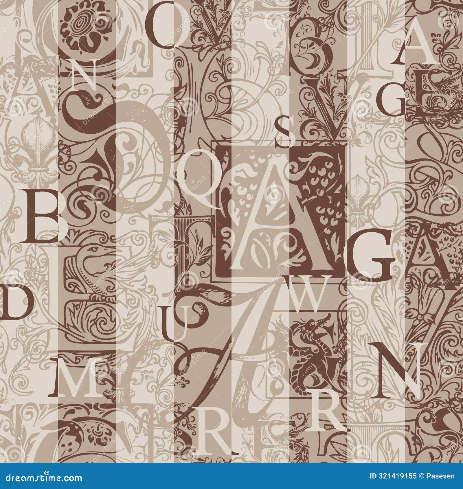 Seamless Background Pattern with Hand-drawn Initial and Capital Letters ...