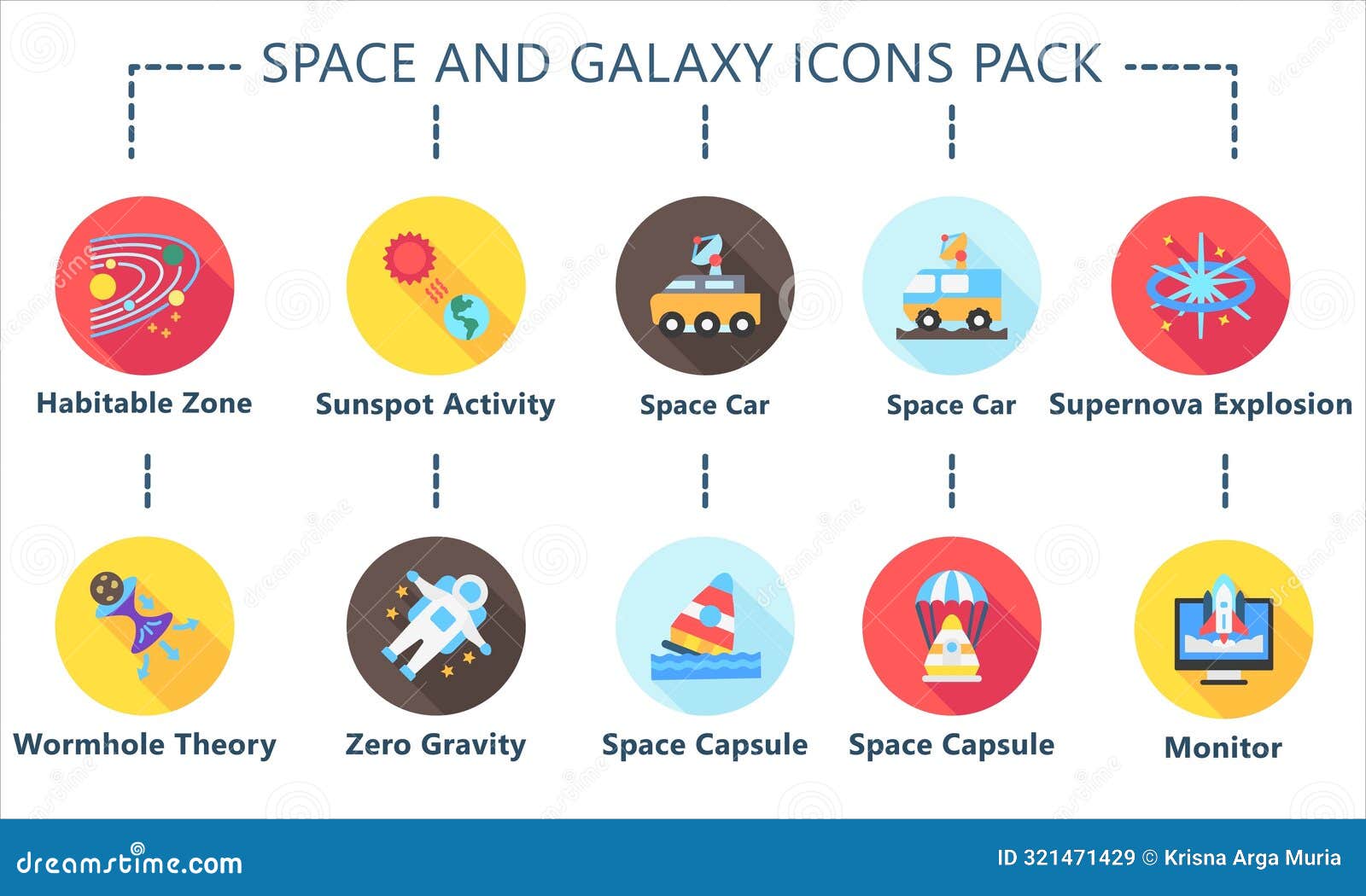 Space and Galaxy Rounded Multi Color Icons Pack Stock Vector ...