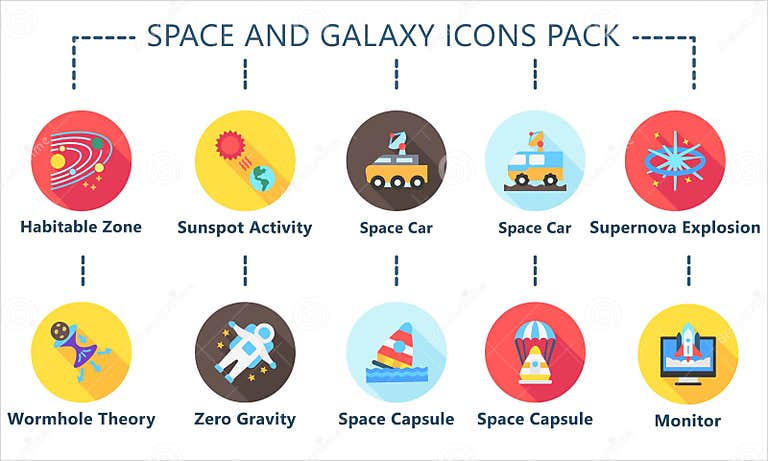 Space and Galaxy Rounded Multi Color Icons Pack Stock Vector - Illustration of cosmos, deep ...