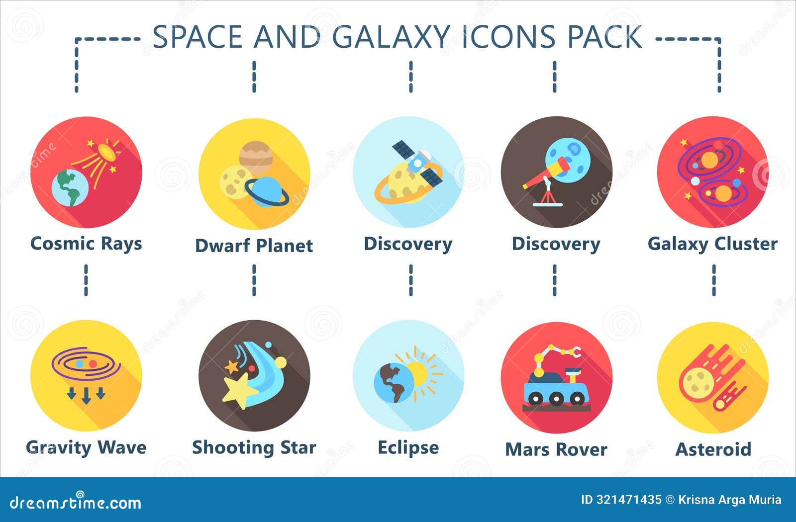 Space and Galaxy Rounded Multi Color Icons Pack Stock Vector ...