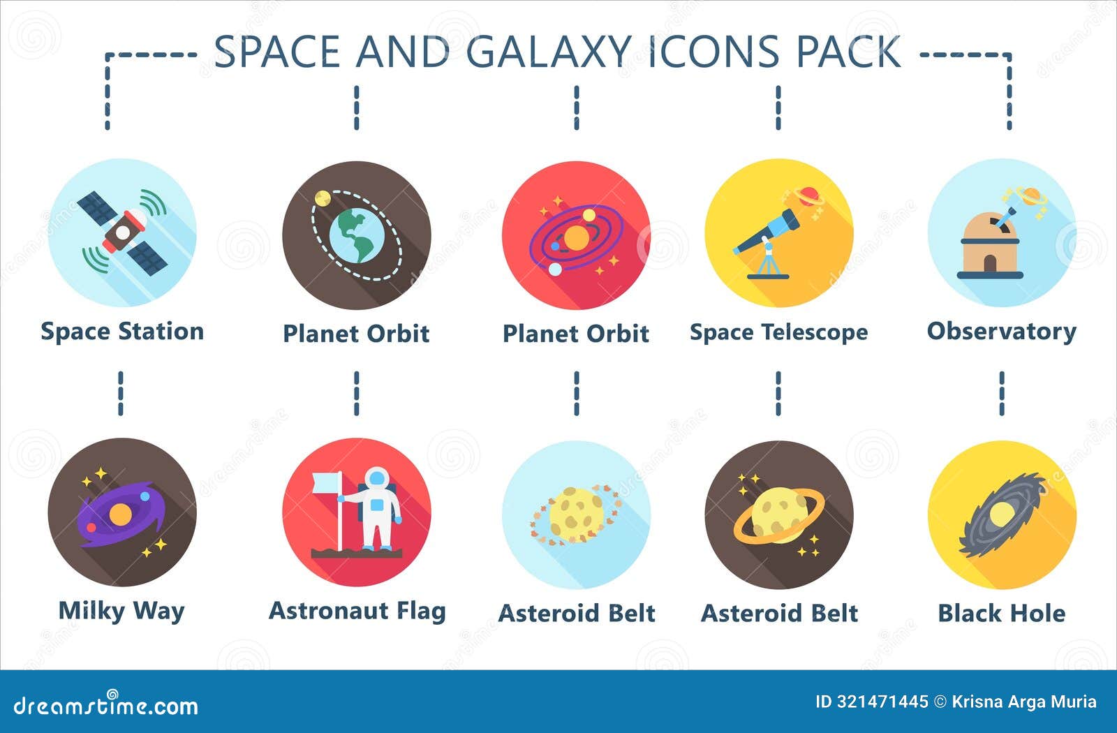 Space and Galaxy Rounded Multi Color Icons Pack Stock Vector ...