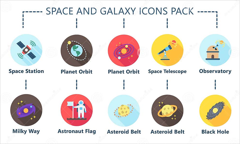 Space and Galaxy Rounded Multi Color Icons Pack Stock Vector ...