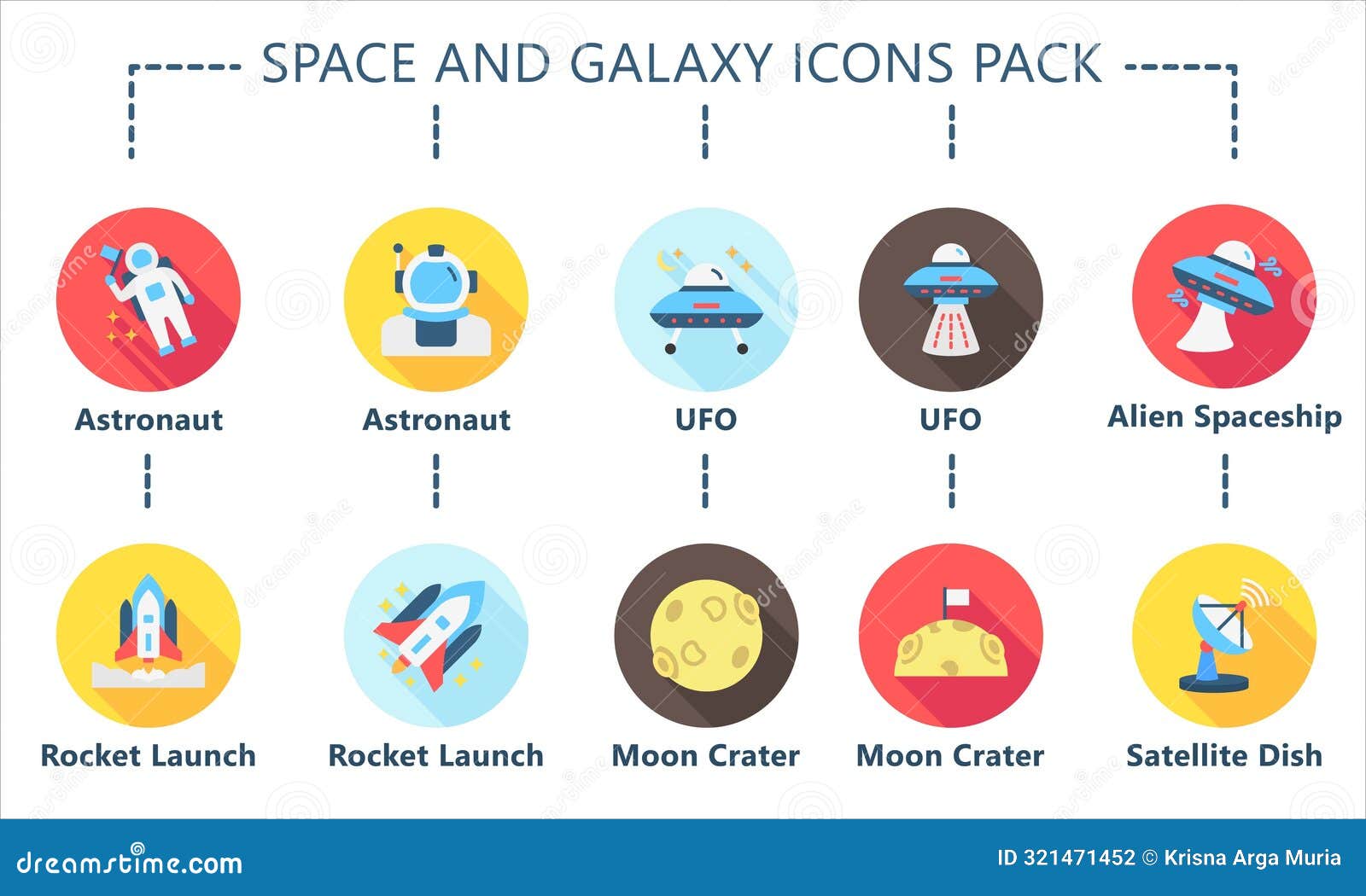 Space and Galaxy Rounded Multi Color Icons Pack Stock Vector ...