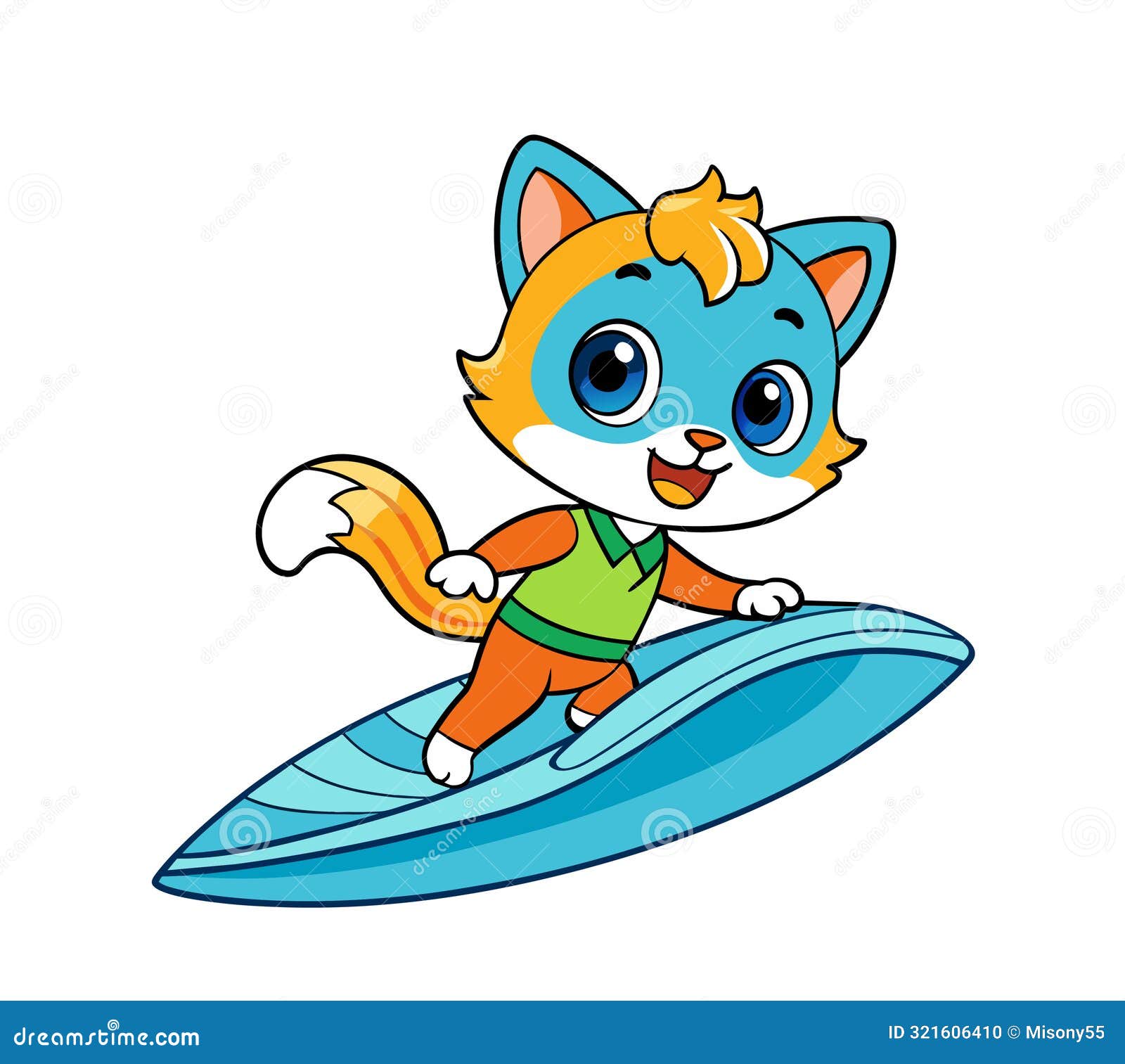 A Little Cat Surfing on the Sea Stock Illustration - Illustration of ...