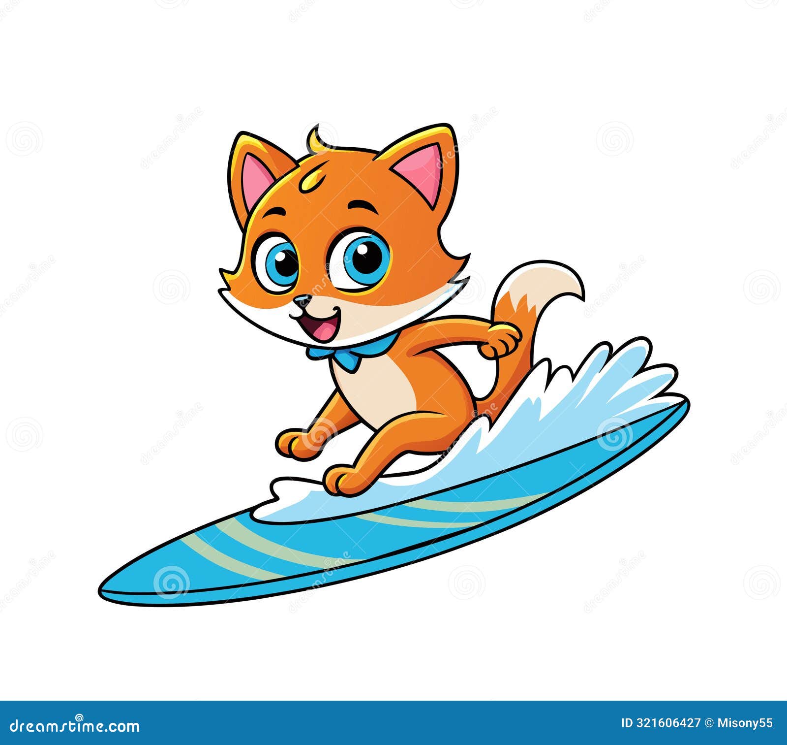 A Little Cat Surfing on the Sea Stock Illustration - Illustration of ...