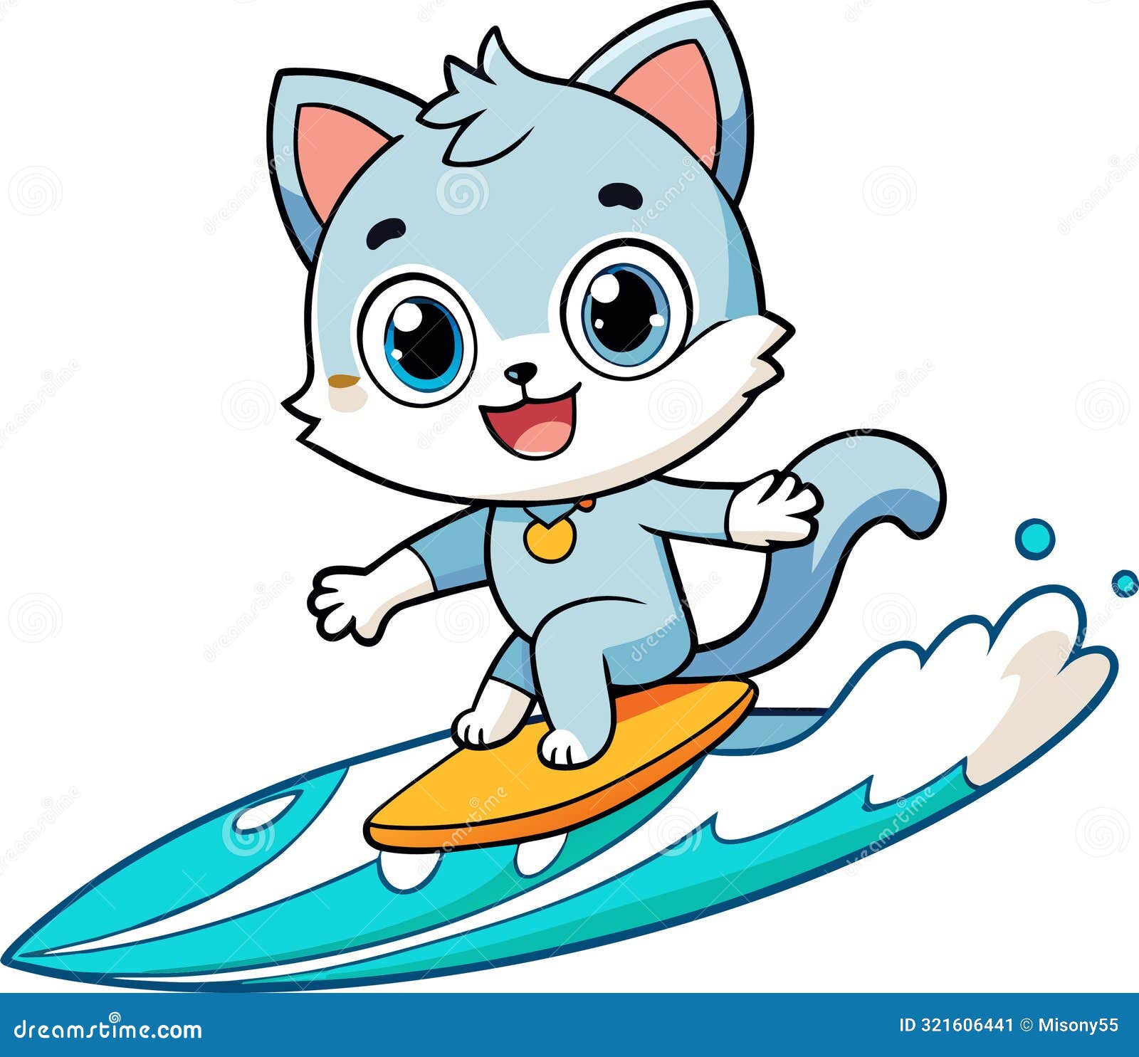 A Little Cat Surfing on the Sea Stock Illustration - Illustration of ...