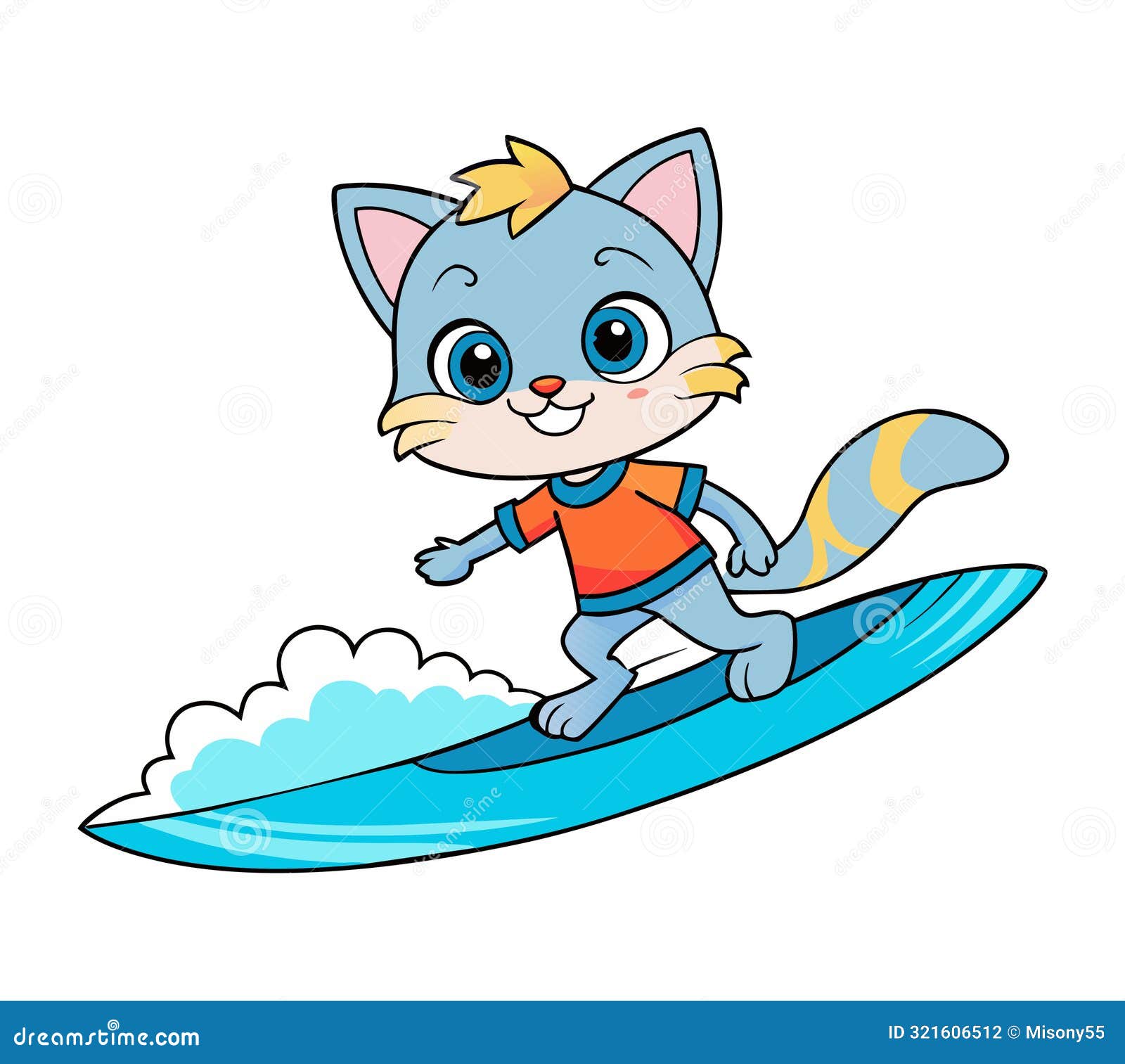 A Little Cat Surfing on the Sea Stock Illustration - Illustration of ...