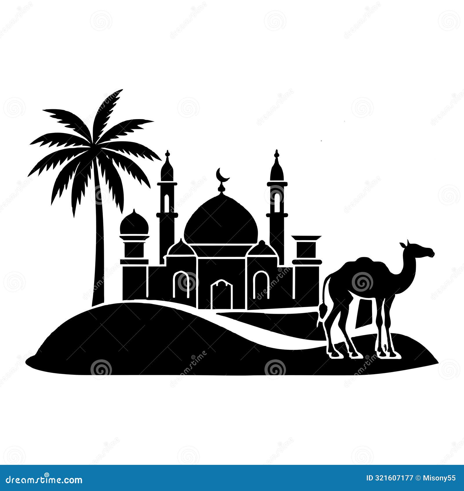 Mosque on Desert Camel Islamic Illustration with Camel and Date Tree ...