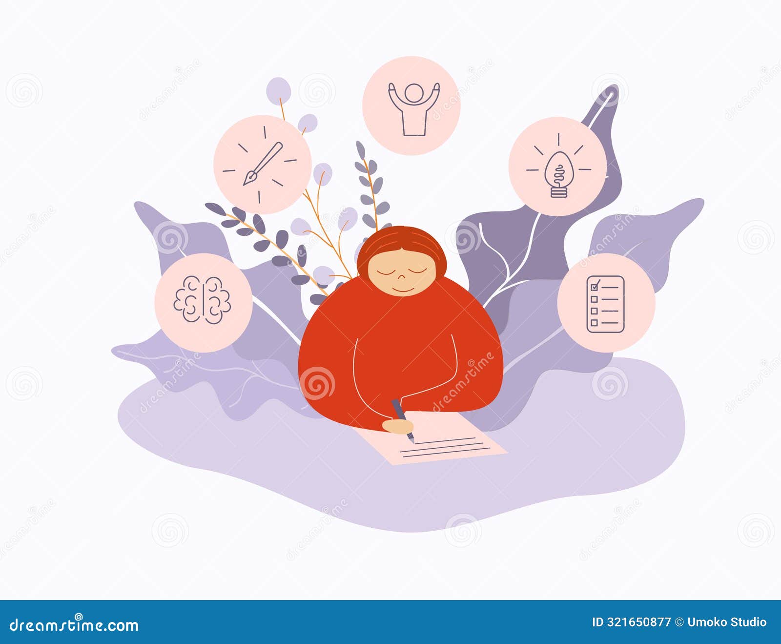 Journaling , Diary, Young Woman, Student Girl Writing in Notebook. Flat ...