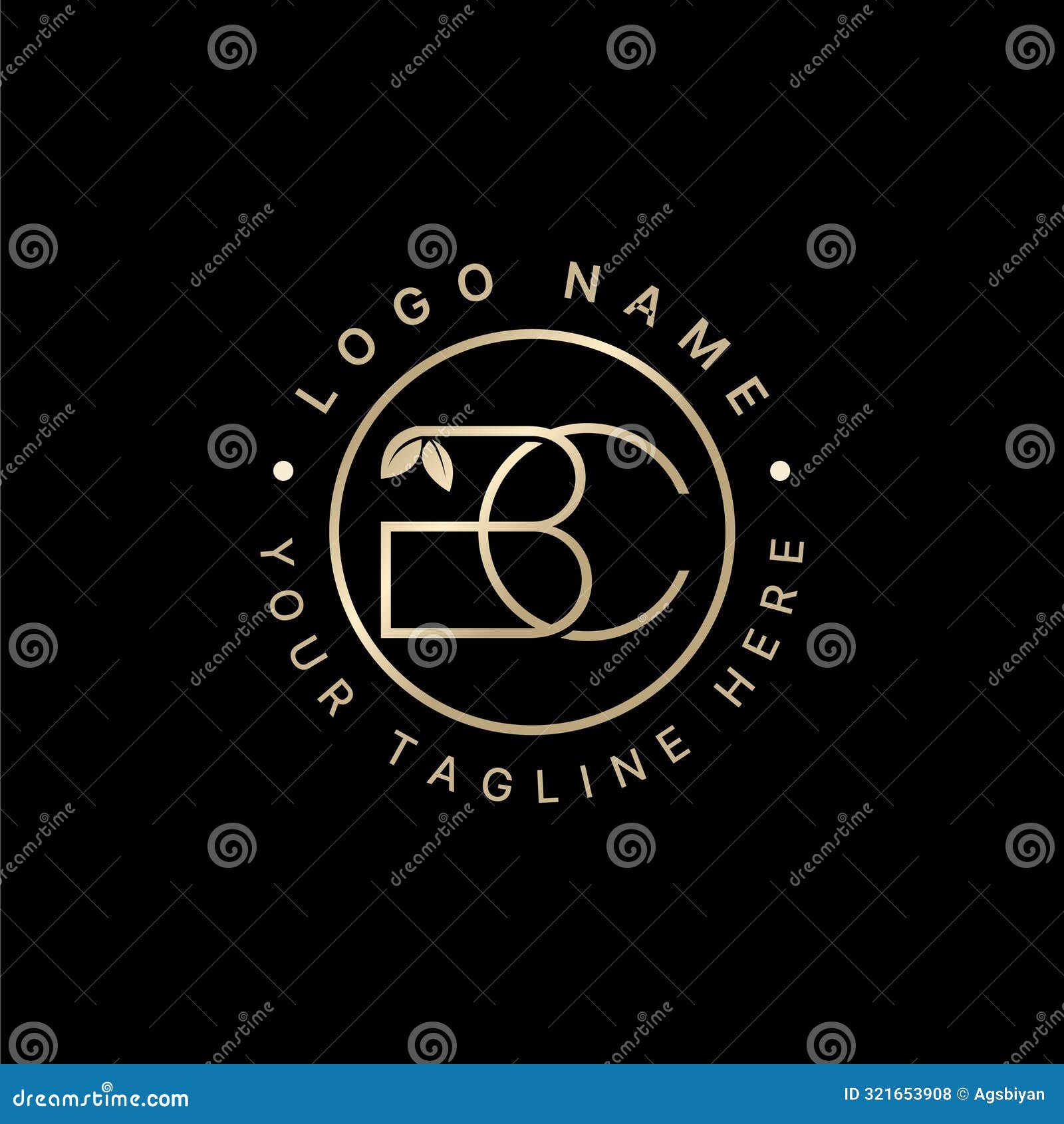 Initial Letter BC Line Font Connect Leaves Circle Related Monogram ...