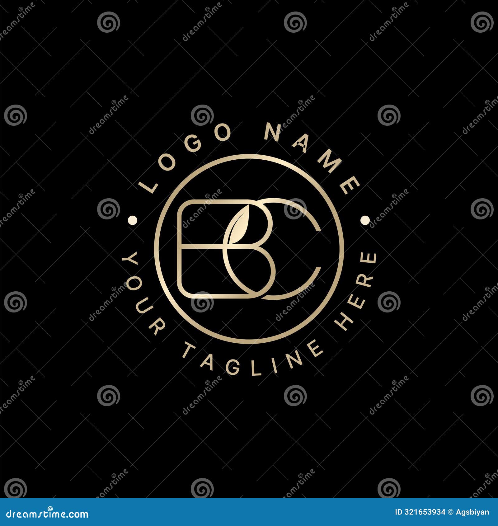 Initial Letter BC Line Font Connect Circle Leaf. Related Monogram ...