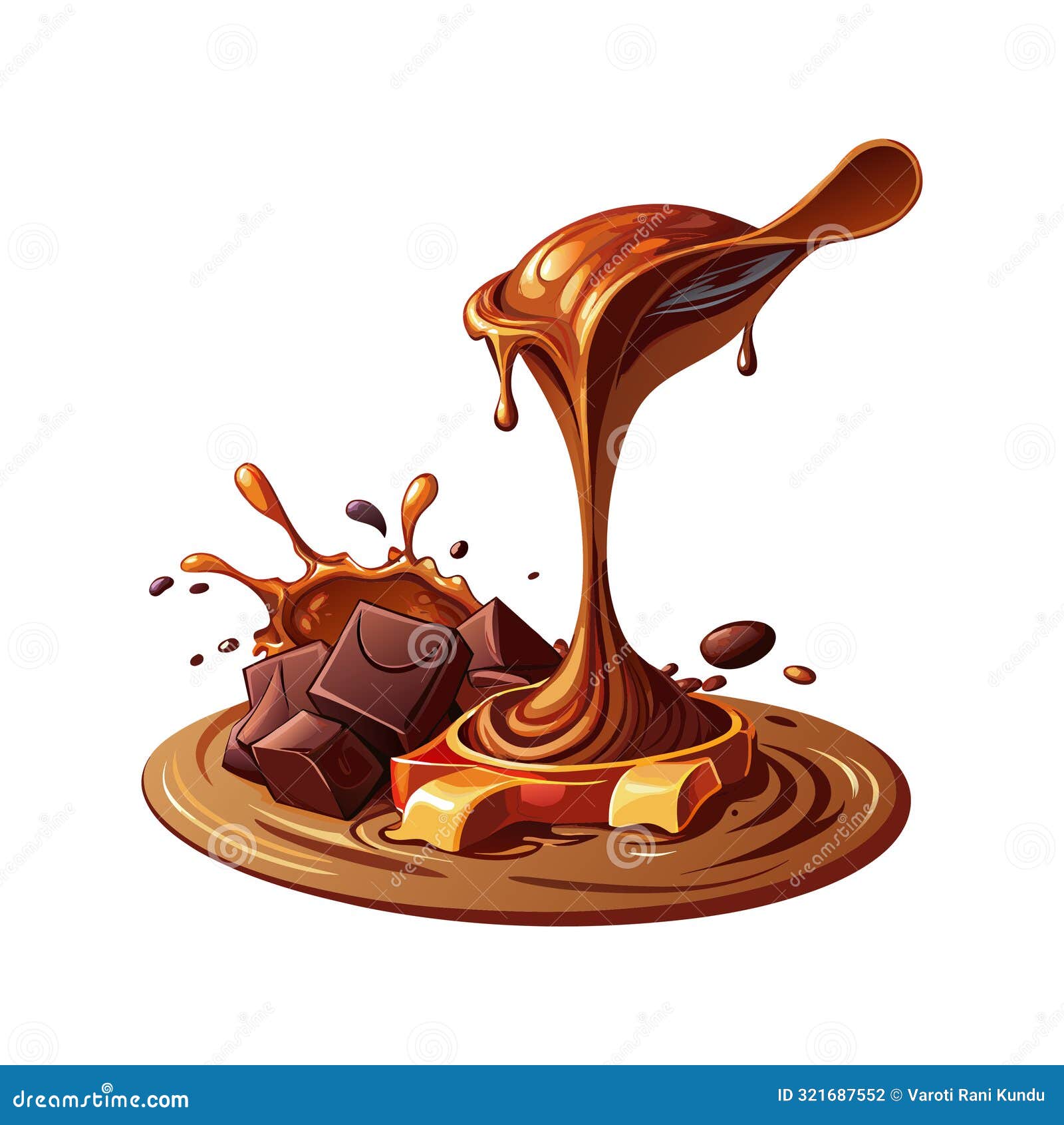 Melted Chocolate Pouring in a White Background Stock Illustration ...
