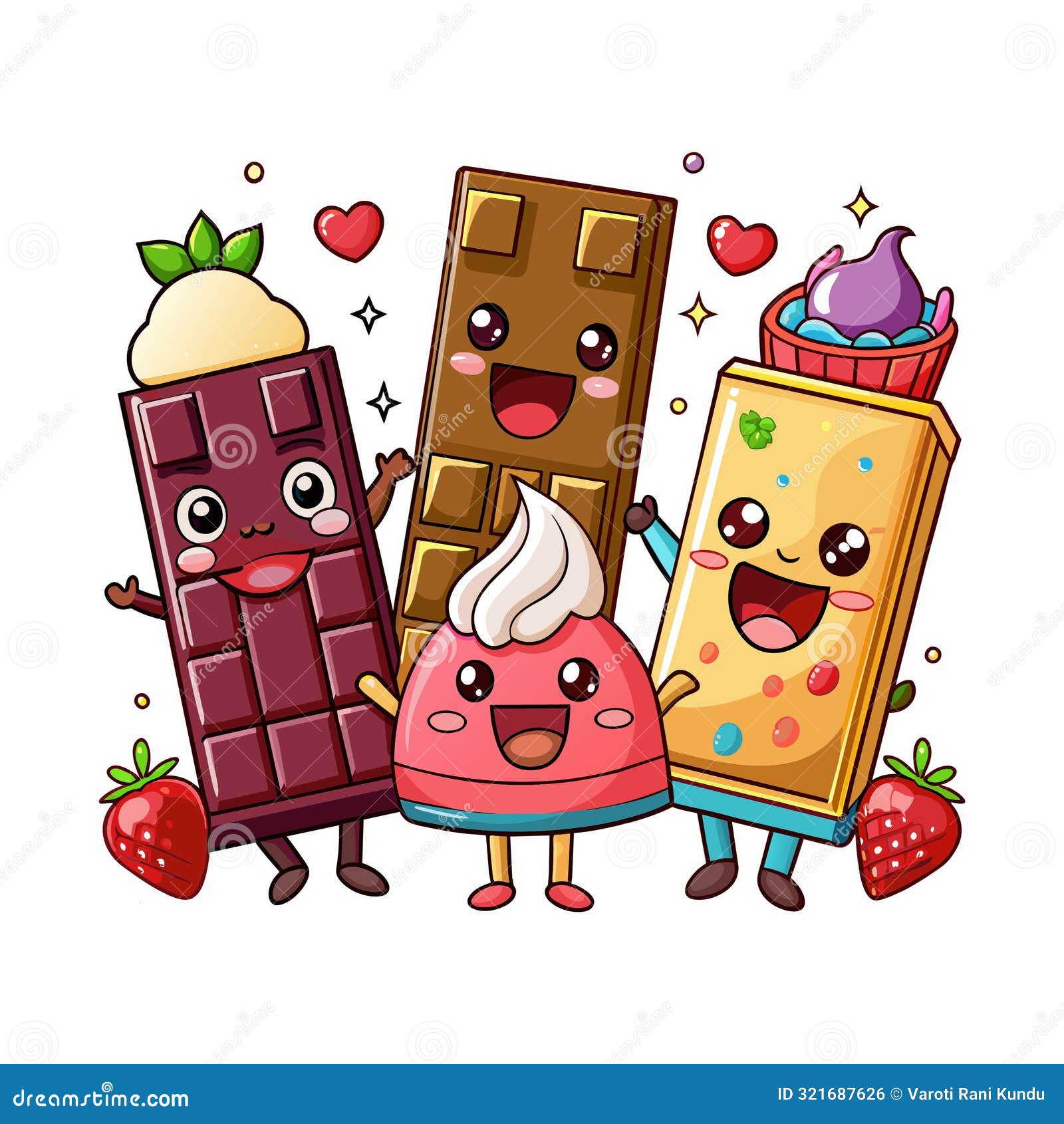 Cute Happy Funny Chocolate 04 Bar Set Collection in a White Background ...