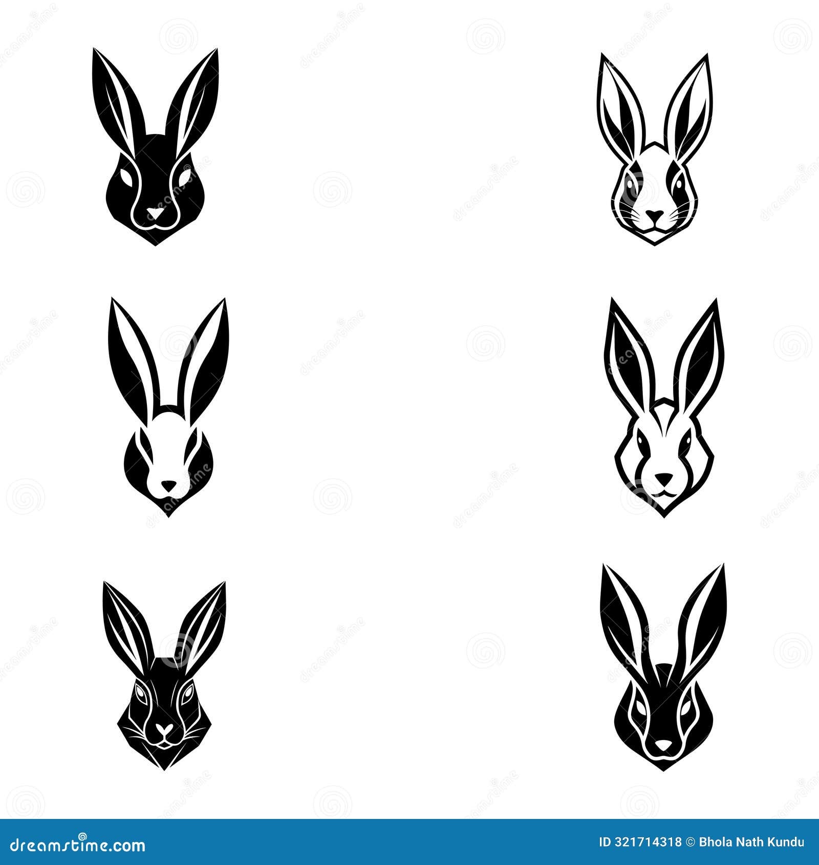 Series of Abstract Rabbit Head Logo Designs in Black and White. Stock ...
