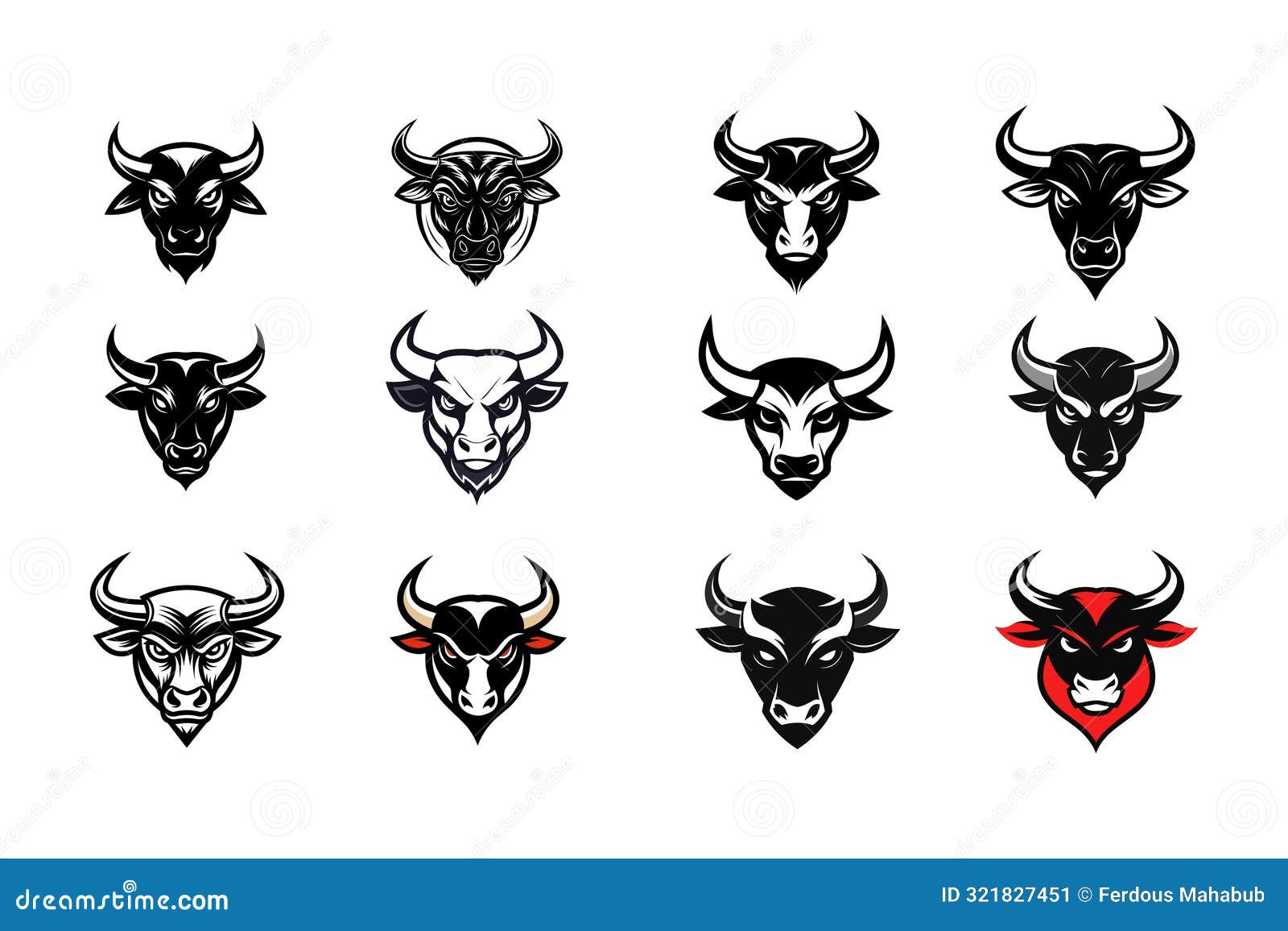 Set of Angry Bull Head Perfect for T-Shirt, Hoodie, and Pillow Cover ...