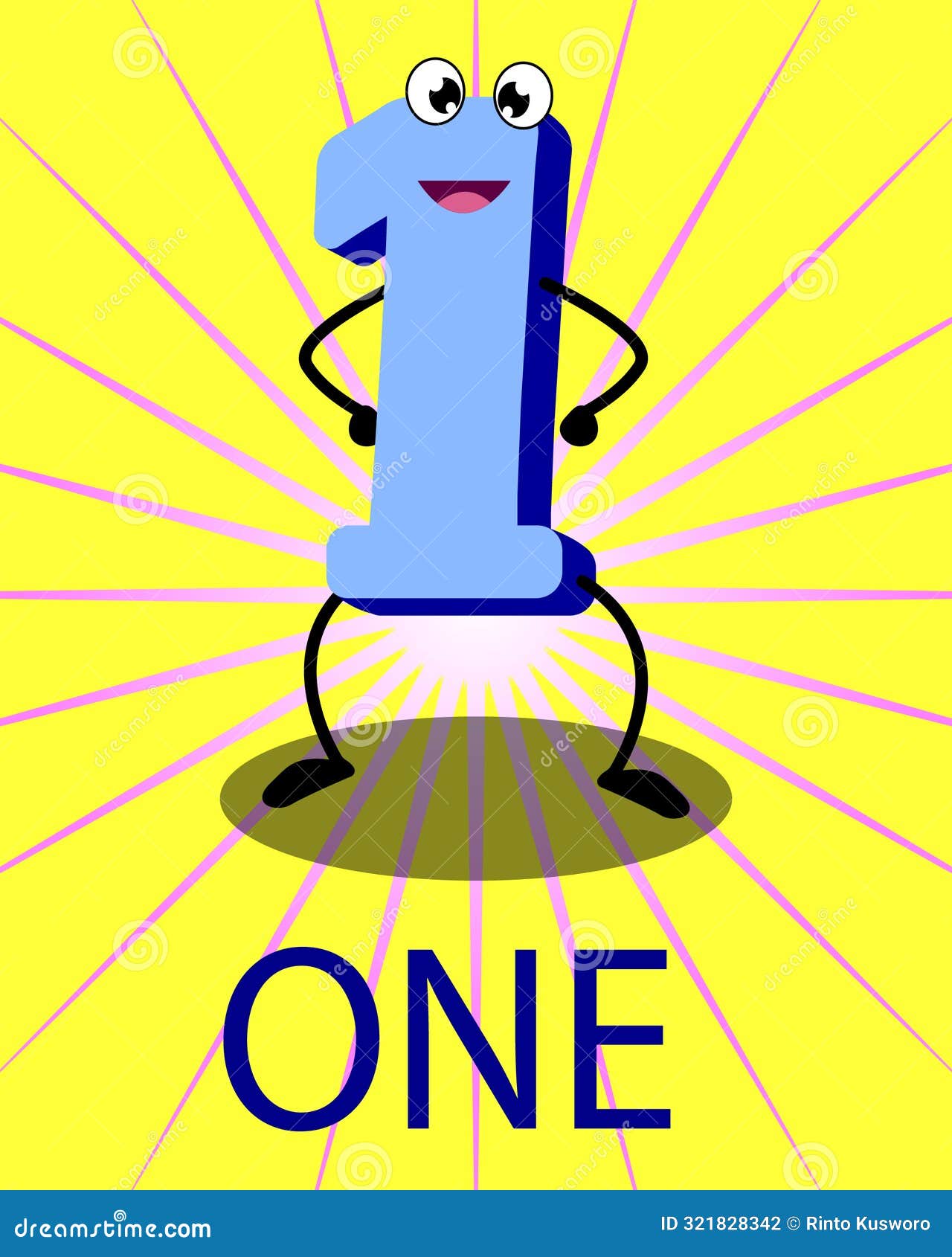 Cute Cartoon Figures. Fun To Learn for Kids. Number One Stock Vector ...