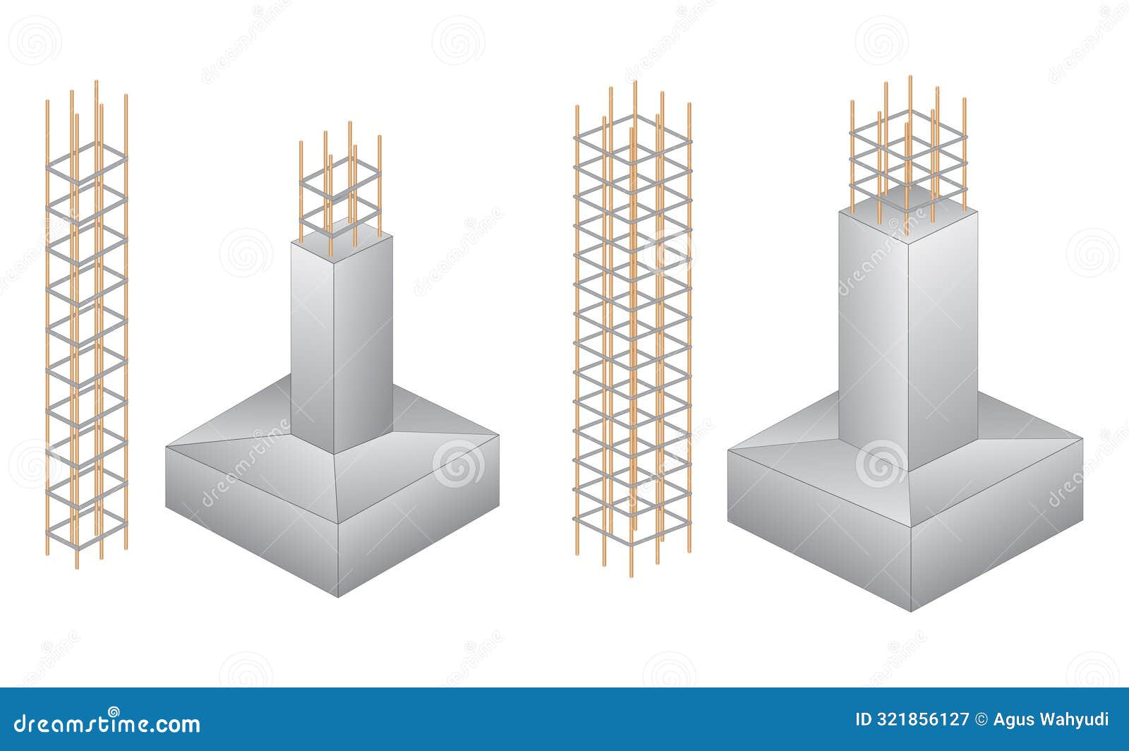 Set of Steel Column Foundation in Reinforced Concrete Block. 3D ...