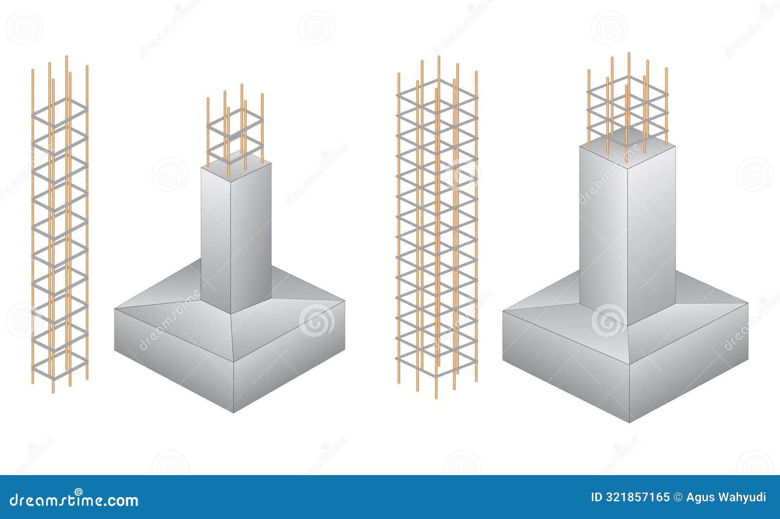 Set of Steel Column Foundation in Reinforced Concrete Block. 3D ...