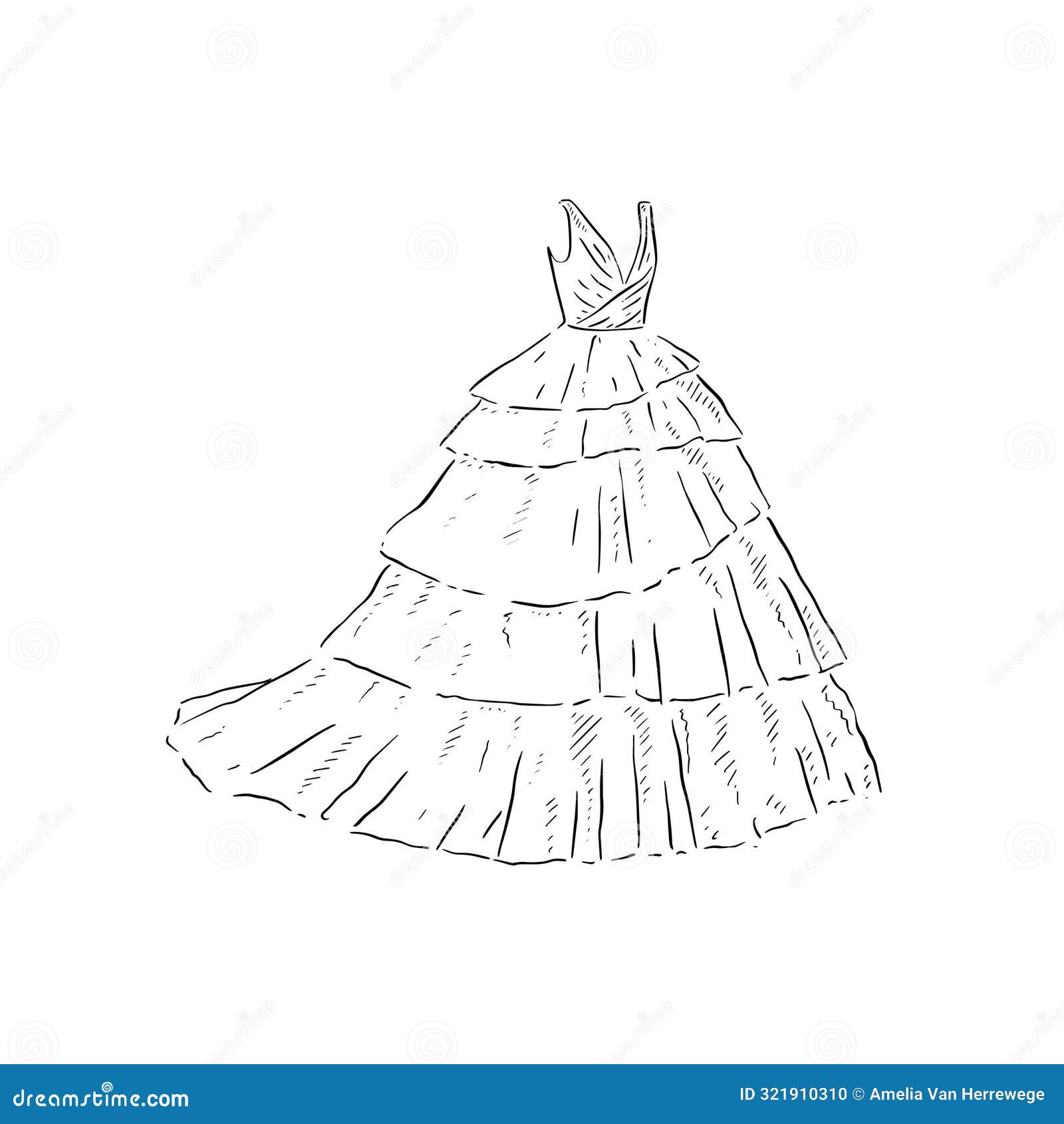 Frilly Wedding Dress Illustration Stock Vector - Illustration of design ...
