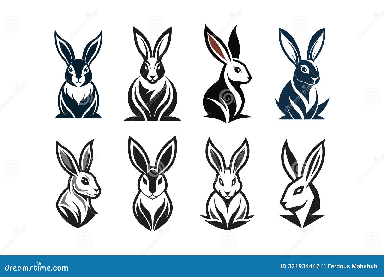 Set of Rabbit Logo Vector Art Ideal for T-Shirts, Hoodies, and Pillow ...