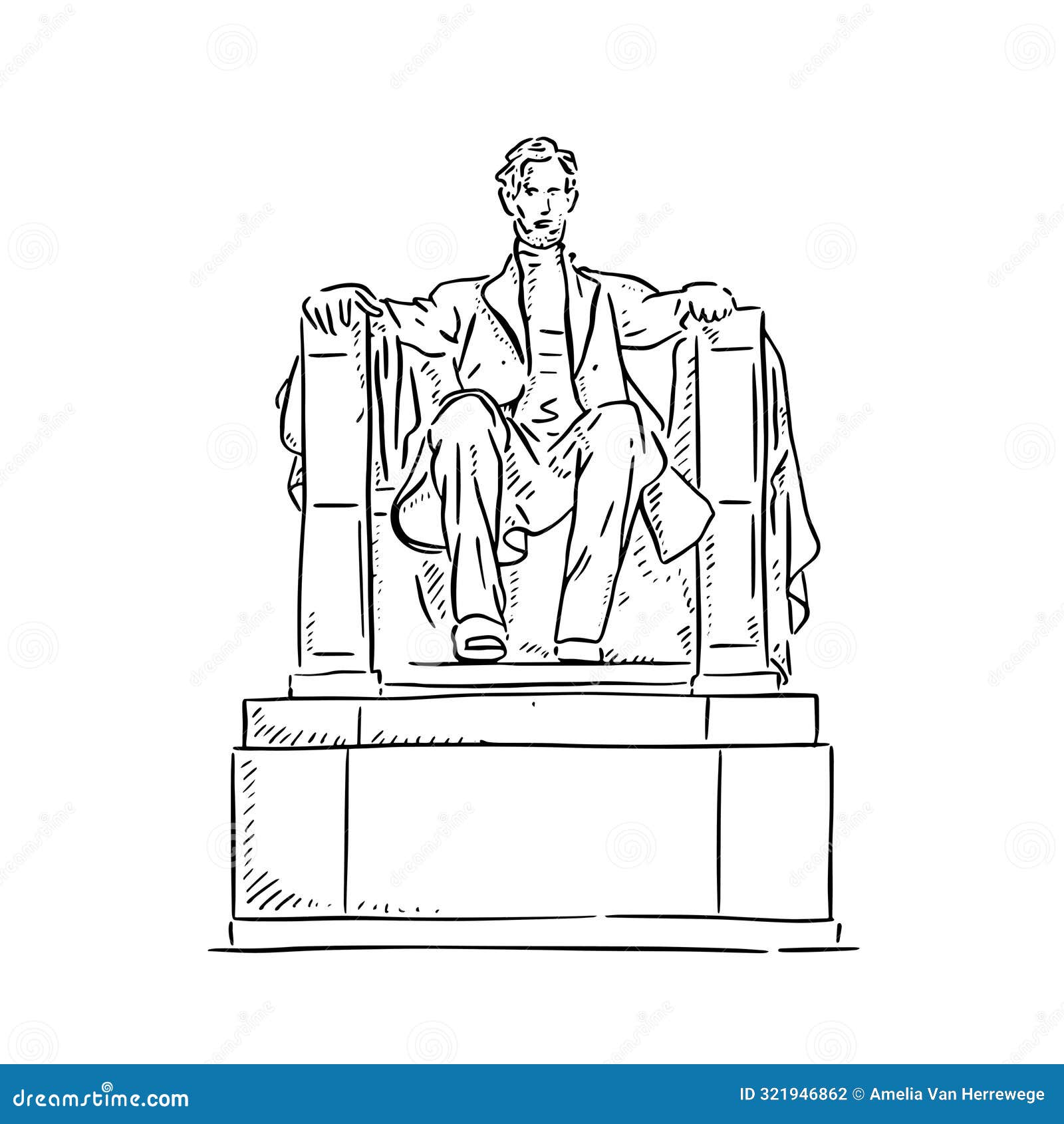Lincoln Memorial in Black and White Line Drawing Stock Vector ...