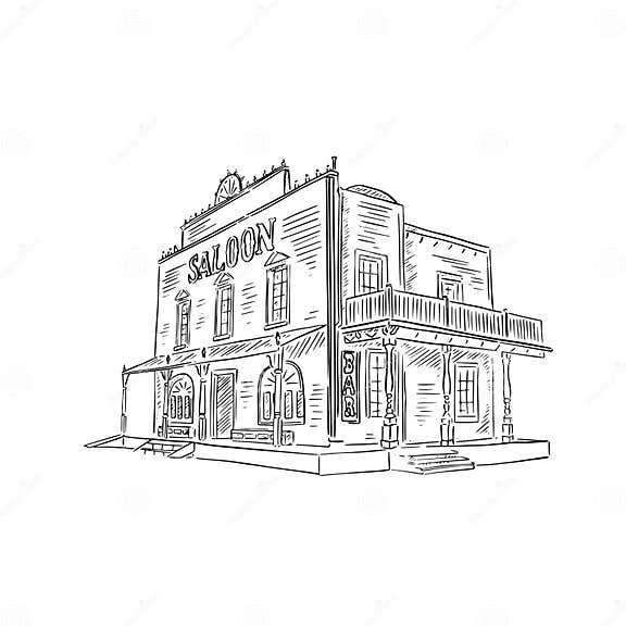 Saloon Bar Illustration in Black and White Stock Vector - Illustration ...