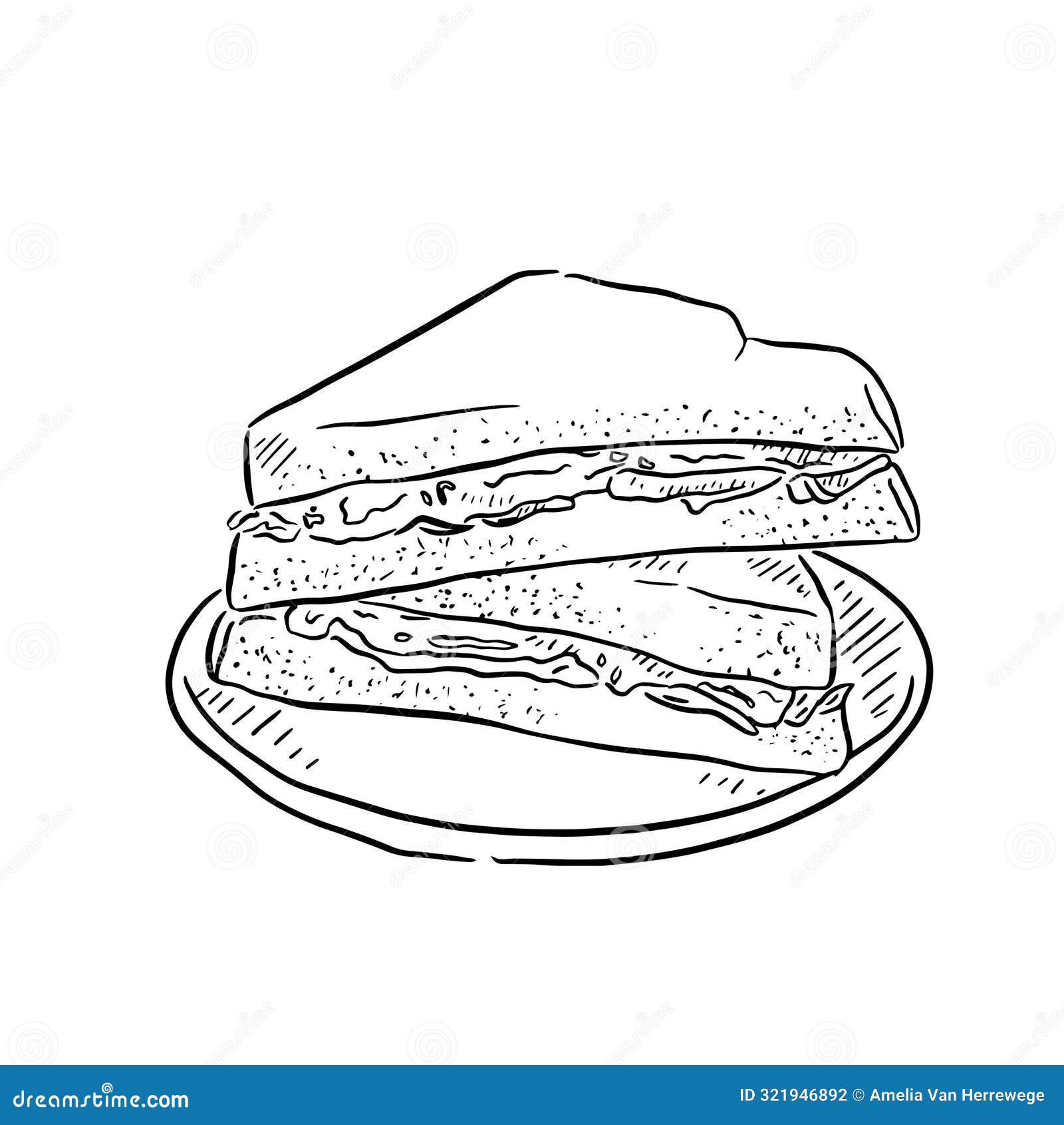 Sandwich Line Drawing in Black and White Stock Vector - Illustration of ...