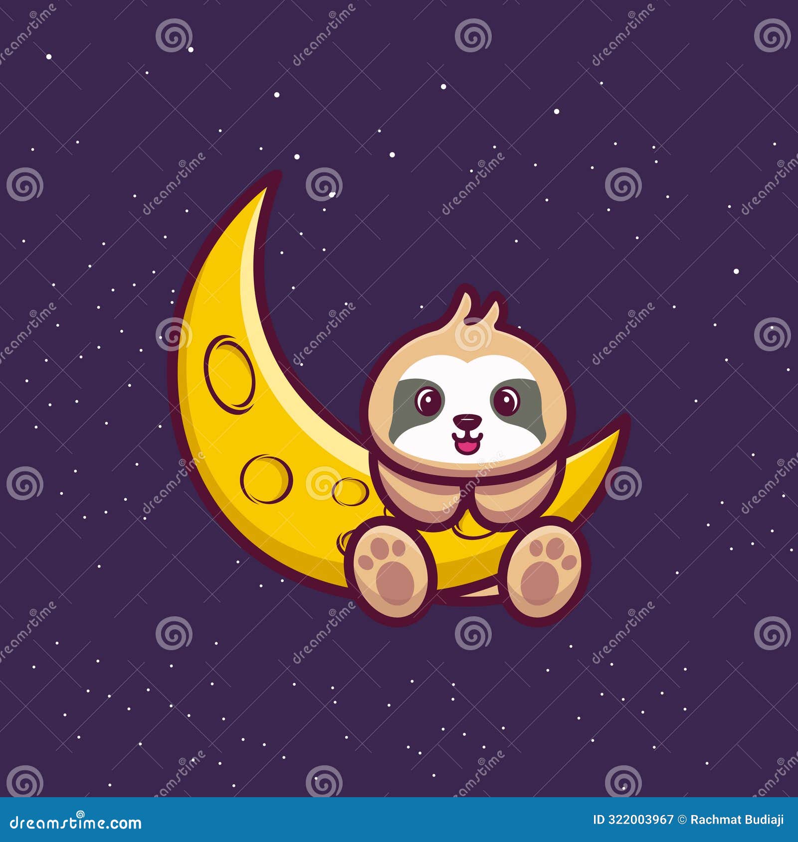 Cute Sloth with Sickle Moon Cartoon Vector Illustration Stock Vector ...