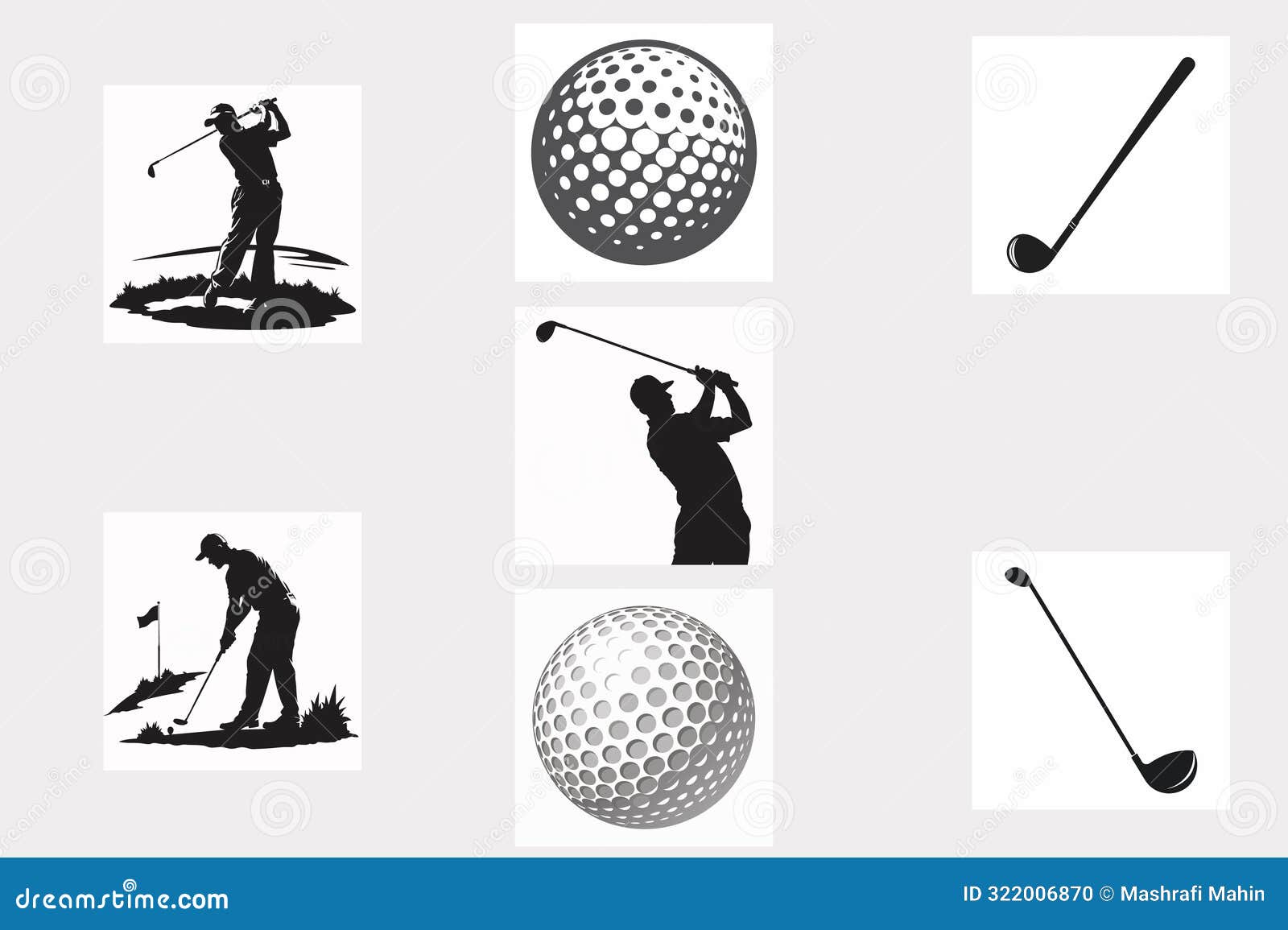 Golf Bat Ball and Player Vector Silhouette Stock Vector - Illustration ...