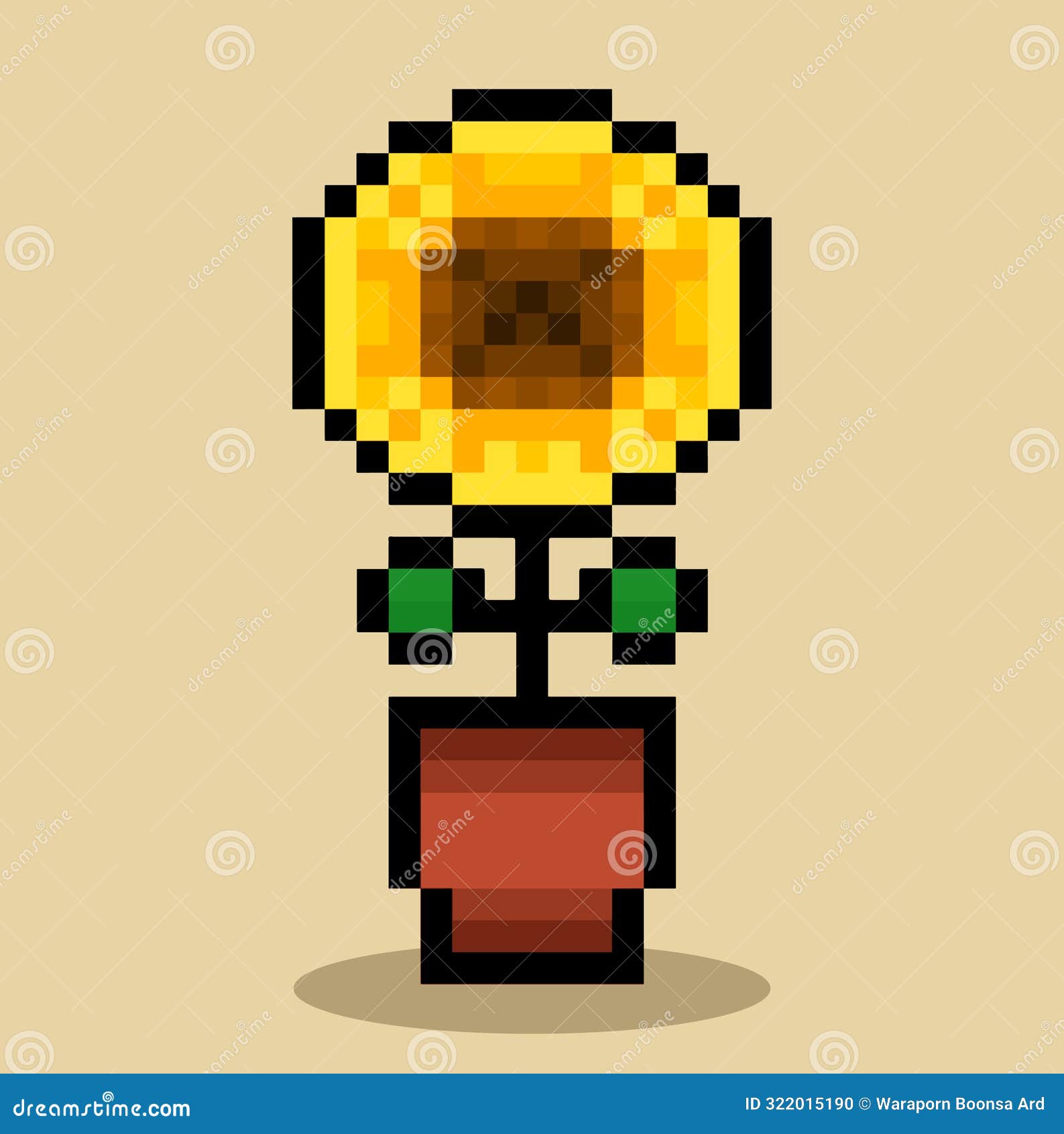 Sunflower in 8bit Pixel Art. Stock Vector - Illustration of green ...