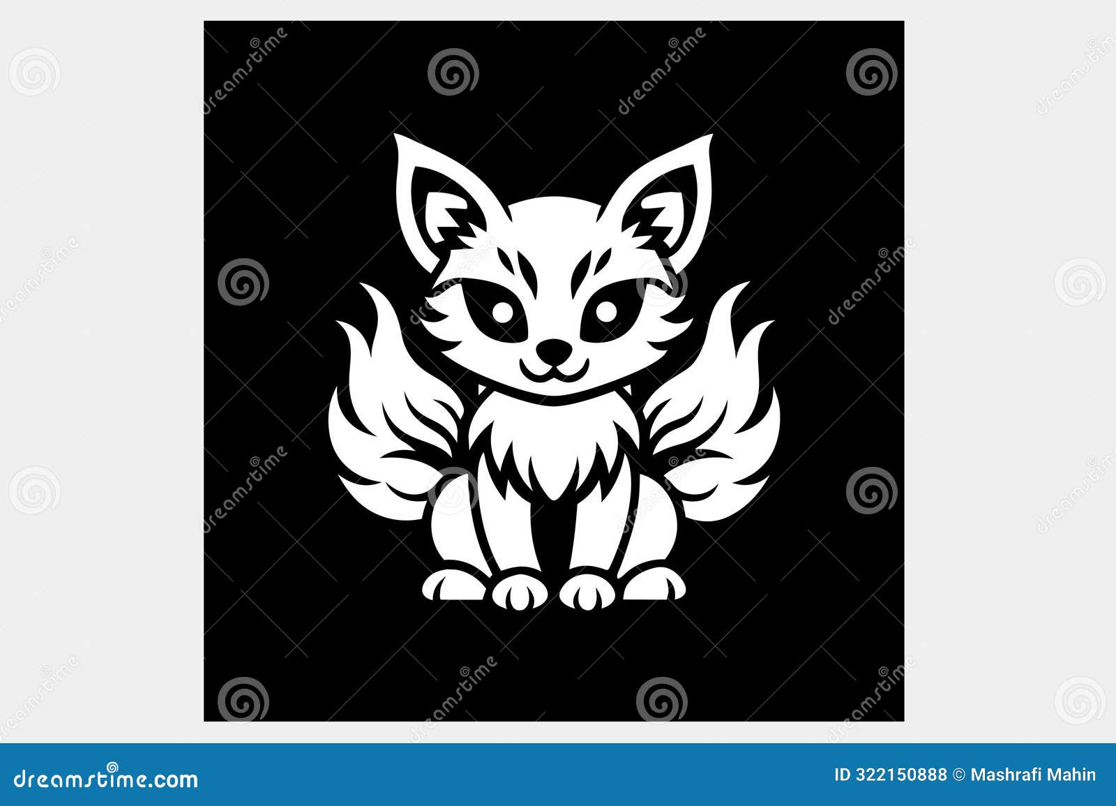 Silhouette Of Kitsune Fox Magic Animal With Night Sky With Crescent ...