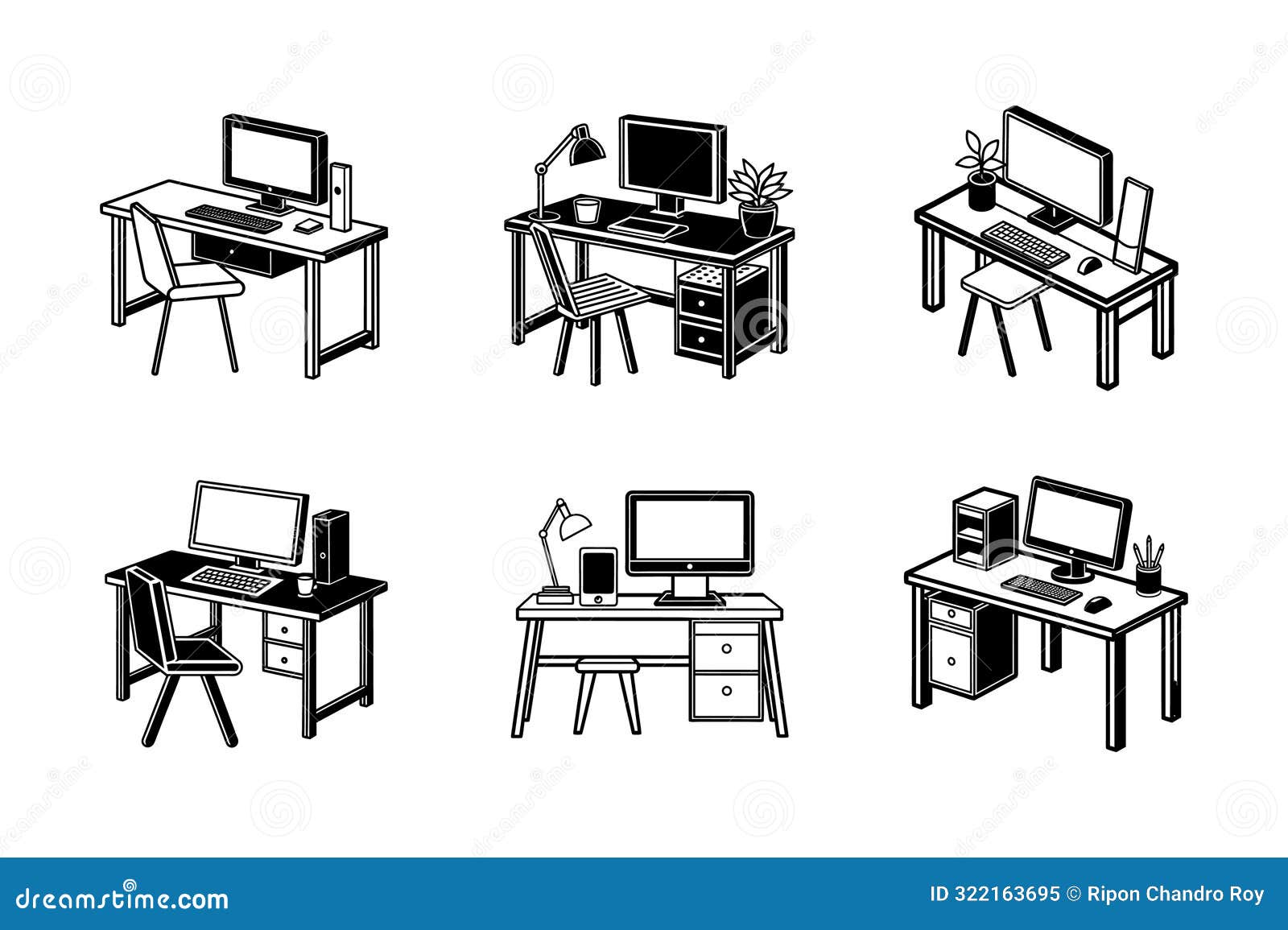 Minimalistic Office Desk with a Computer-Monitor Stock Vector ...