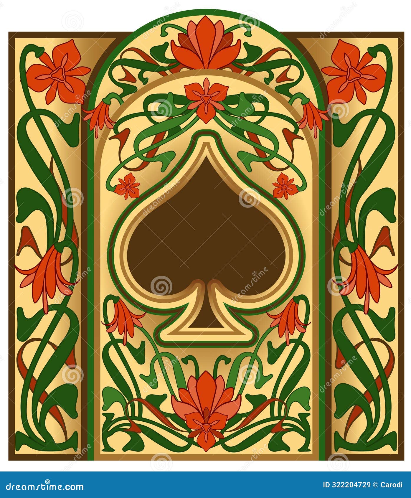 Poker Spade Card in Art Nouveau Style, Vector Stock Vector ...