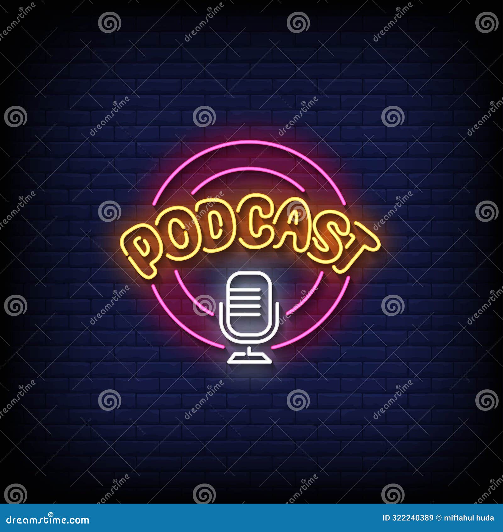 Podcast Neon Sign on Brick Wall Background Vector Stock Vector ...