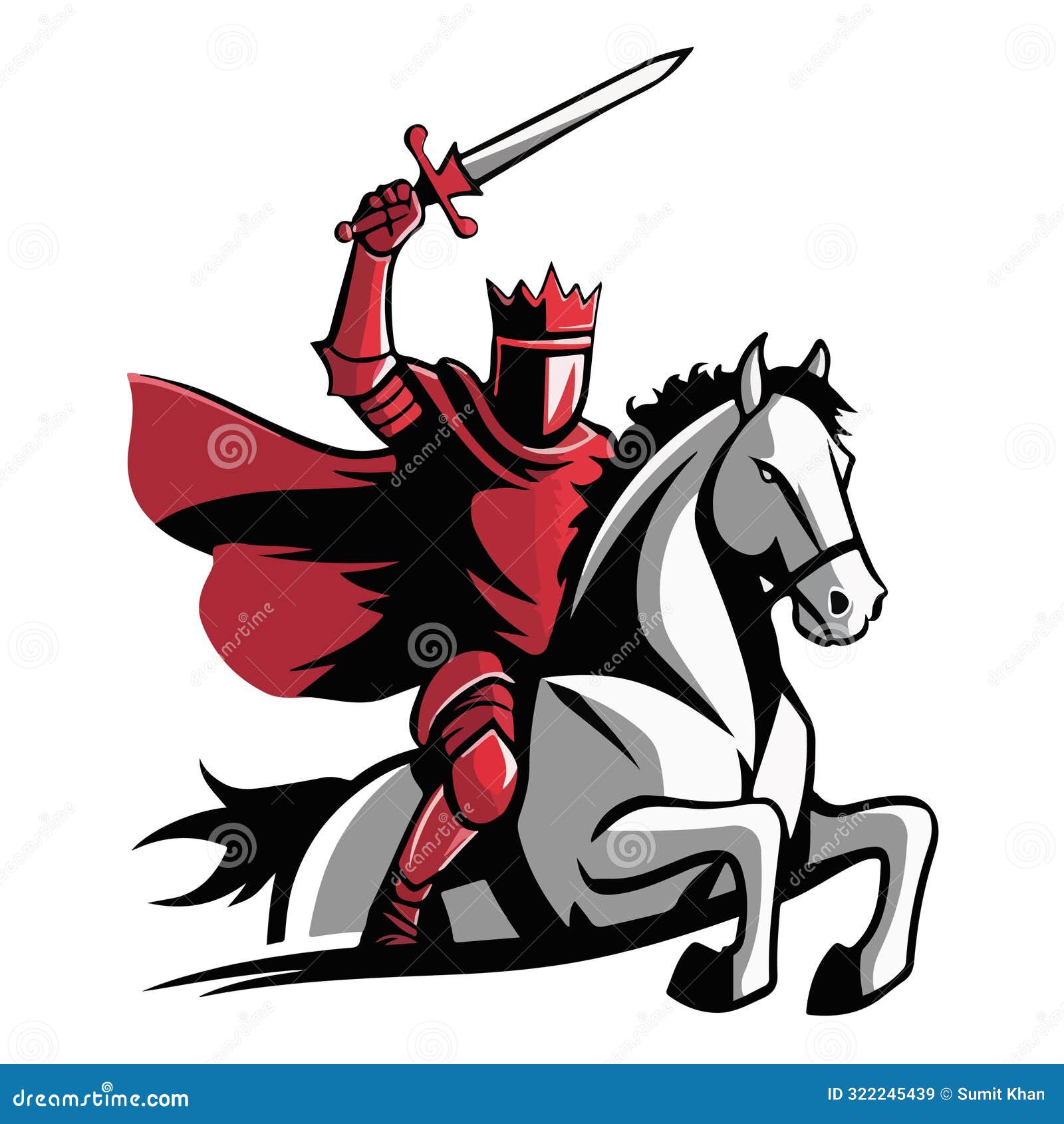 Valiant Knight: Horseback Hero with Sword Stock Vector - Illustration ...