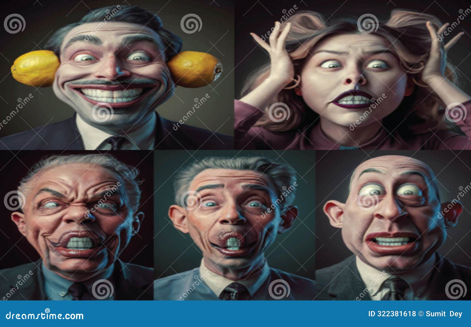 Print WILDLY EXAGGERATED FACIAL EXPRESSIONS BACKGROUND Stock Vector ...
