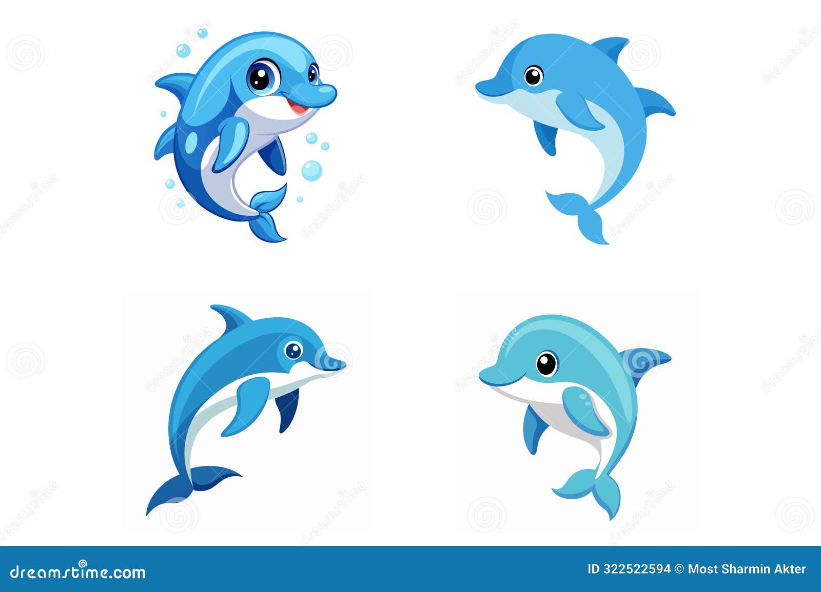 Cute Flat Color Dolphin Vector Illustration. Stock Vector ...
