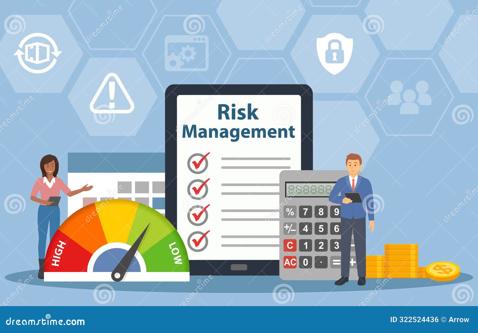 Risk Management Business Checklist Infographic with Risk Meter Stock ...