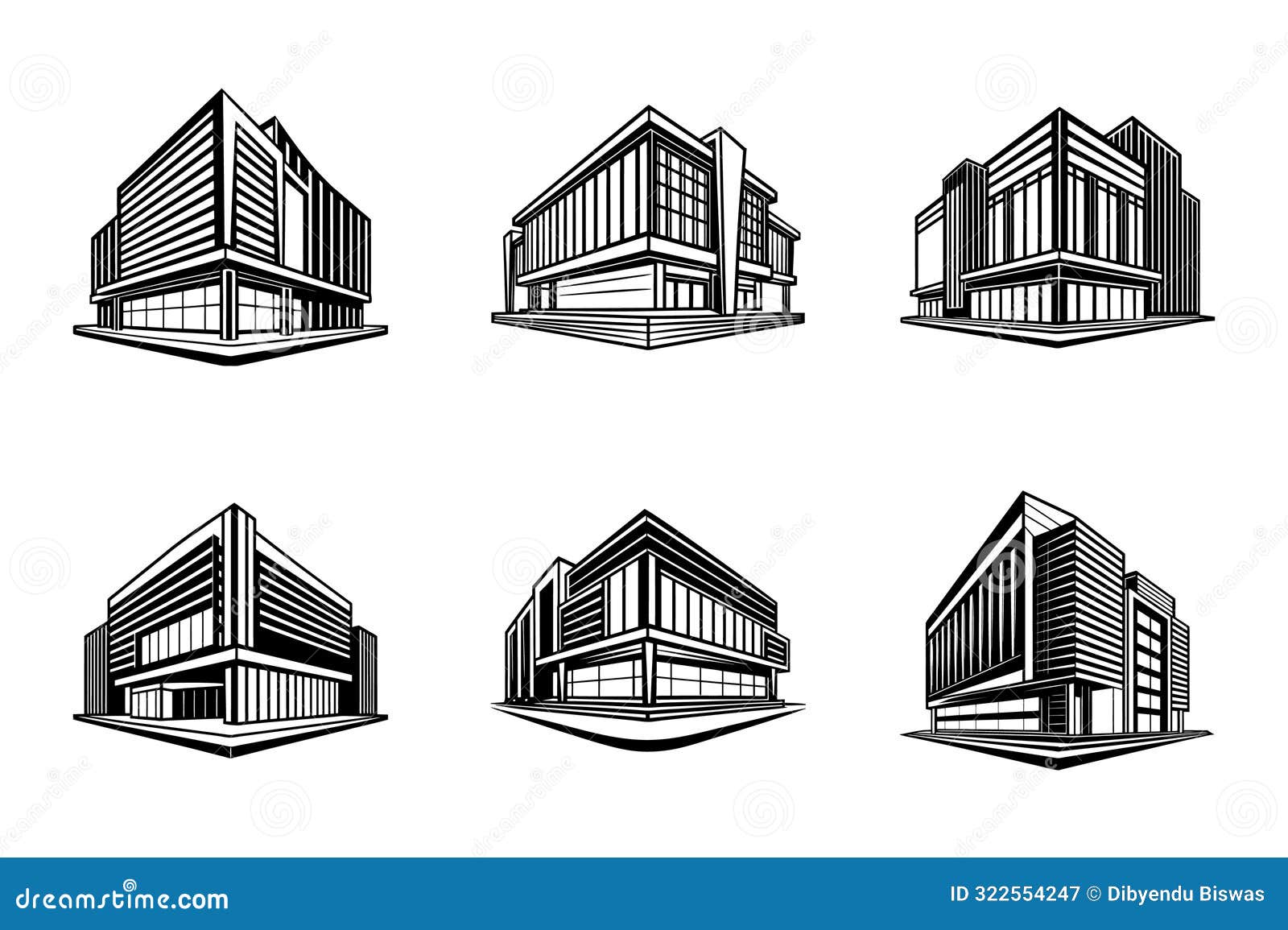 Linear Sketch Modern Building on Light Gray Background Stock ...