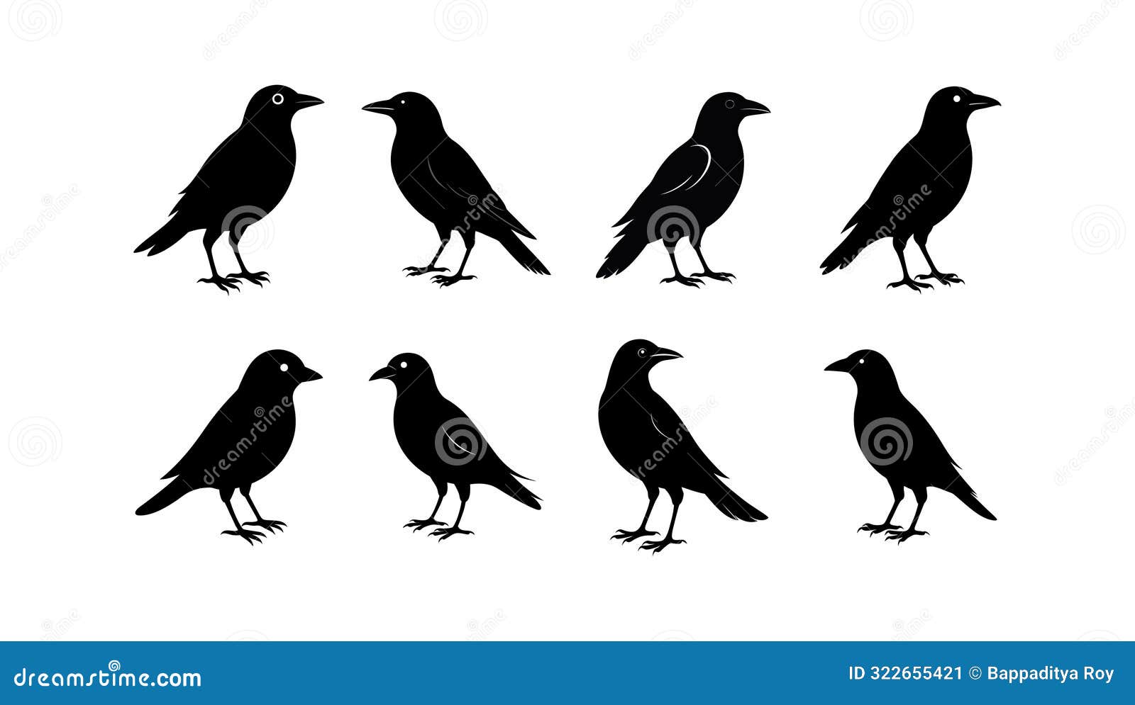 Crow Vector Illustrations Set. Crow Silhouette Stock Vector ...