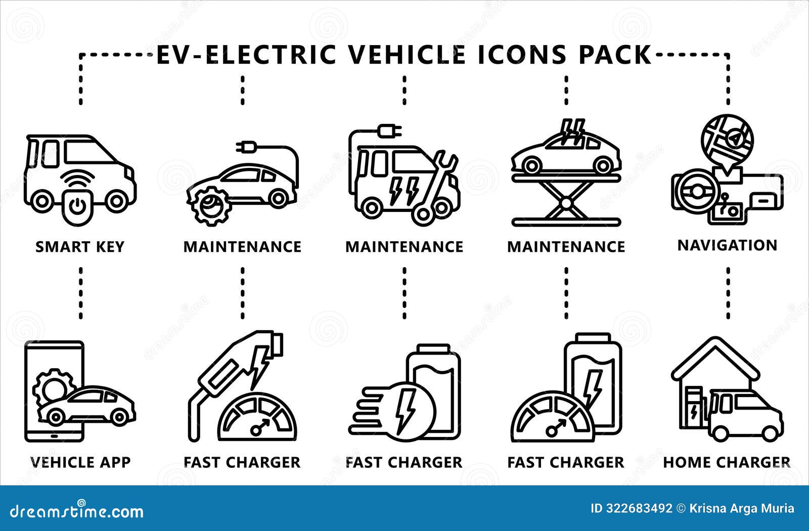 EV-Electronic Vehicles Black Outline Icons Pack Stock Illustration ...