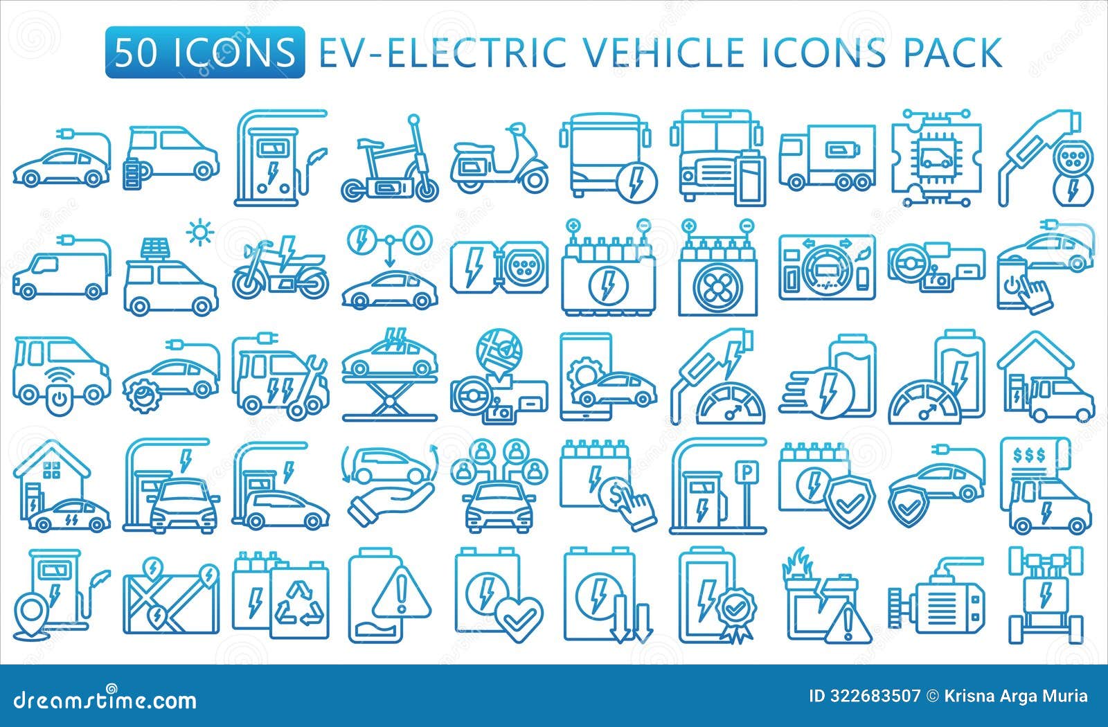 EV-Electric Vehicle Gradient Outline Icons Pack Stock Vector ...